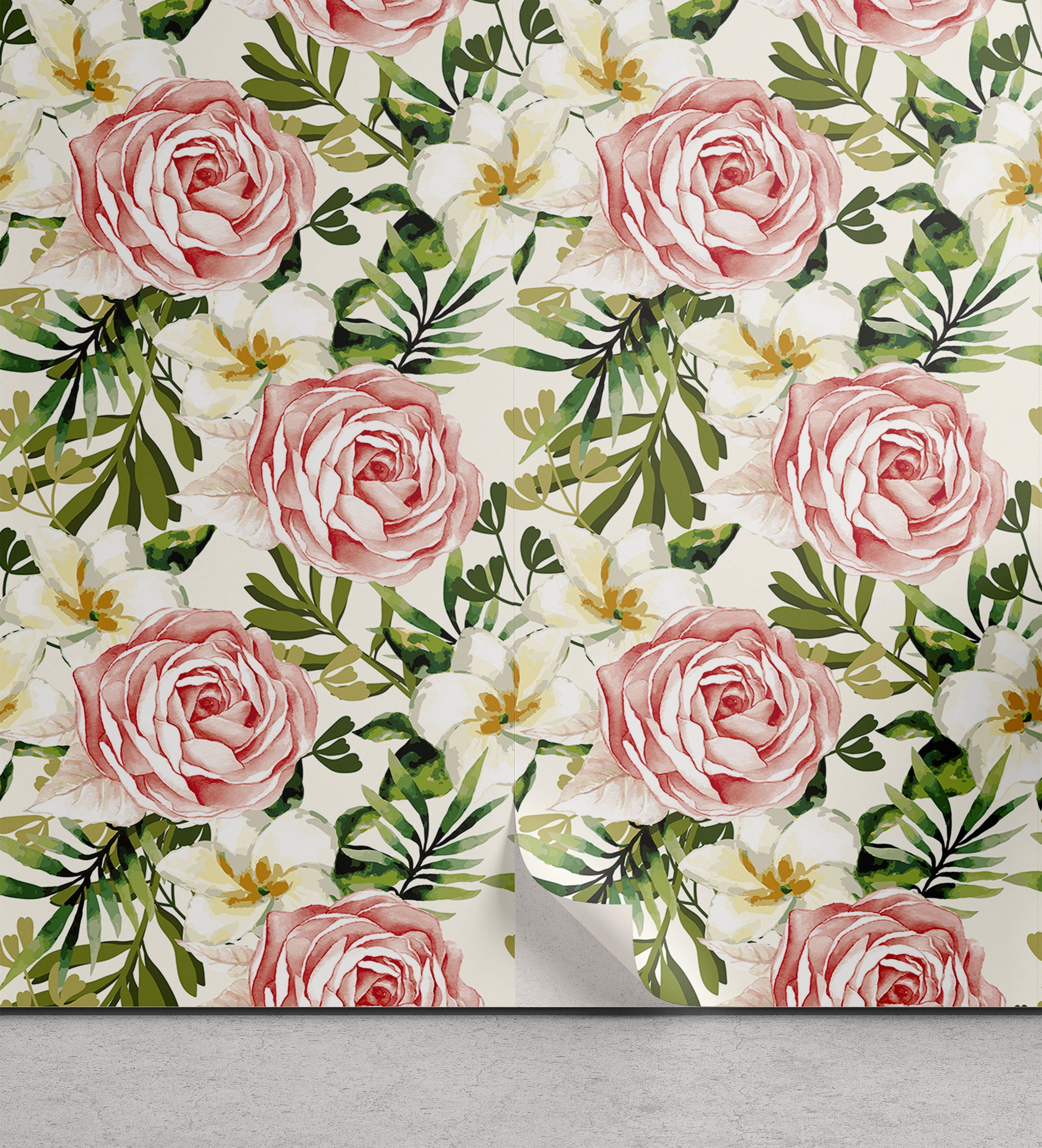 Ambesonne Rose Pattern Peel & Stick Wallpaper for Home, Romantic Botany ...