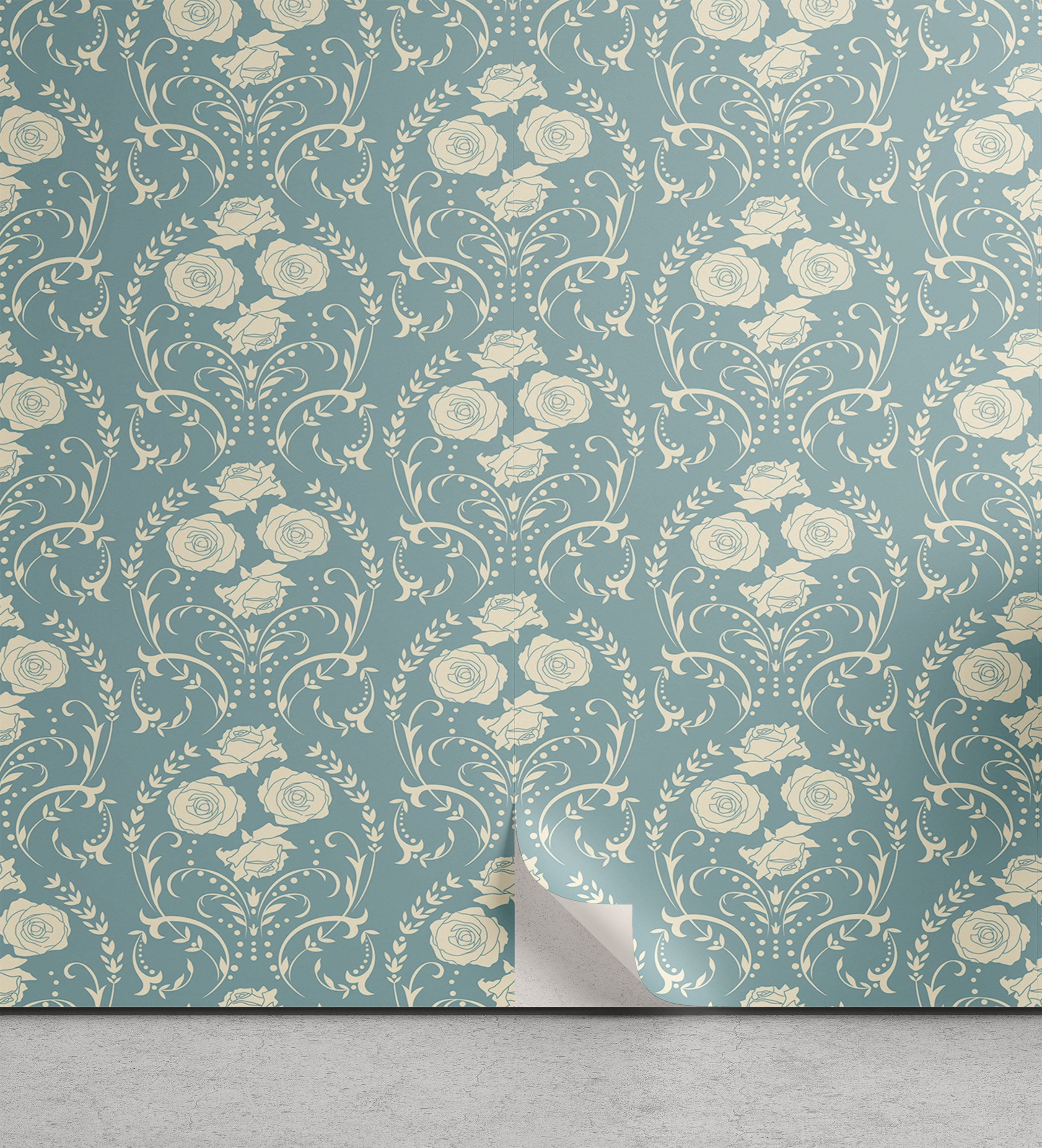 Ambesonne Rose Peel & Stick Wallpaper for Home, Swirling Leaf Stems Wreath, 13"x36", Off White ...