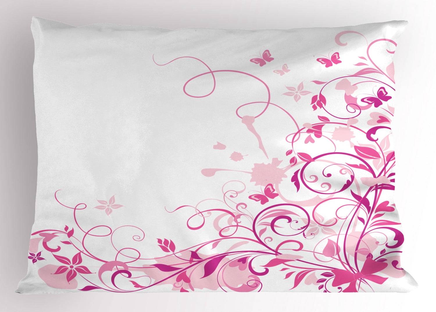 Ambesonne Rose Pillow Sham, Swirls Butterflies Leaves, 26" X 20", Rose ...