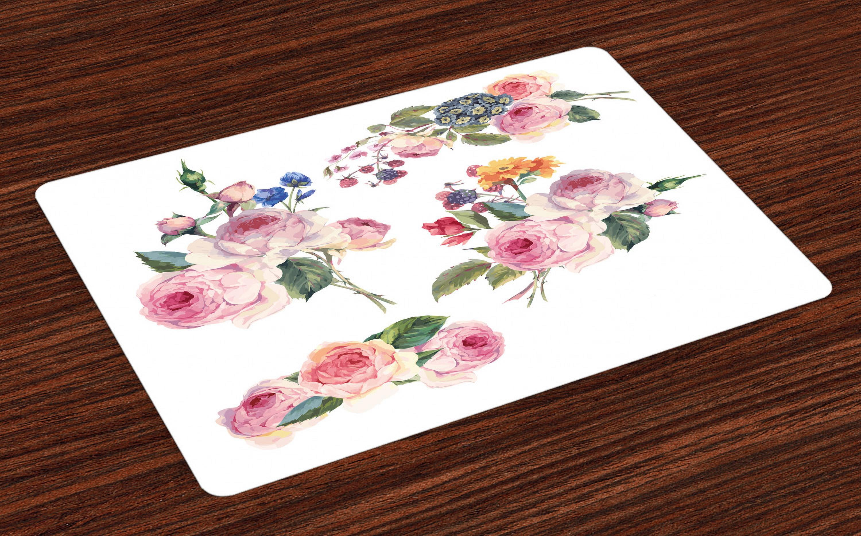 Ambesonne Rose Place Mats Set of 4, English Wild Roses Bouquet ...