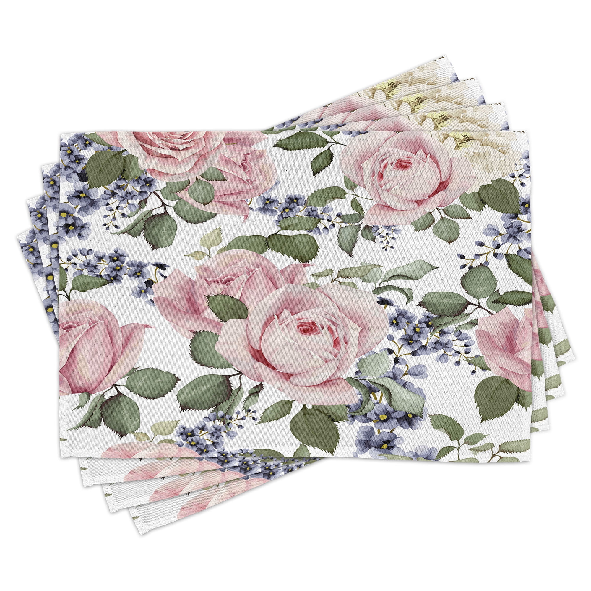 Ambesonne Rose Place Mats Set of 4, Flourishing Pink Flora, Standard ...