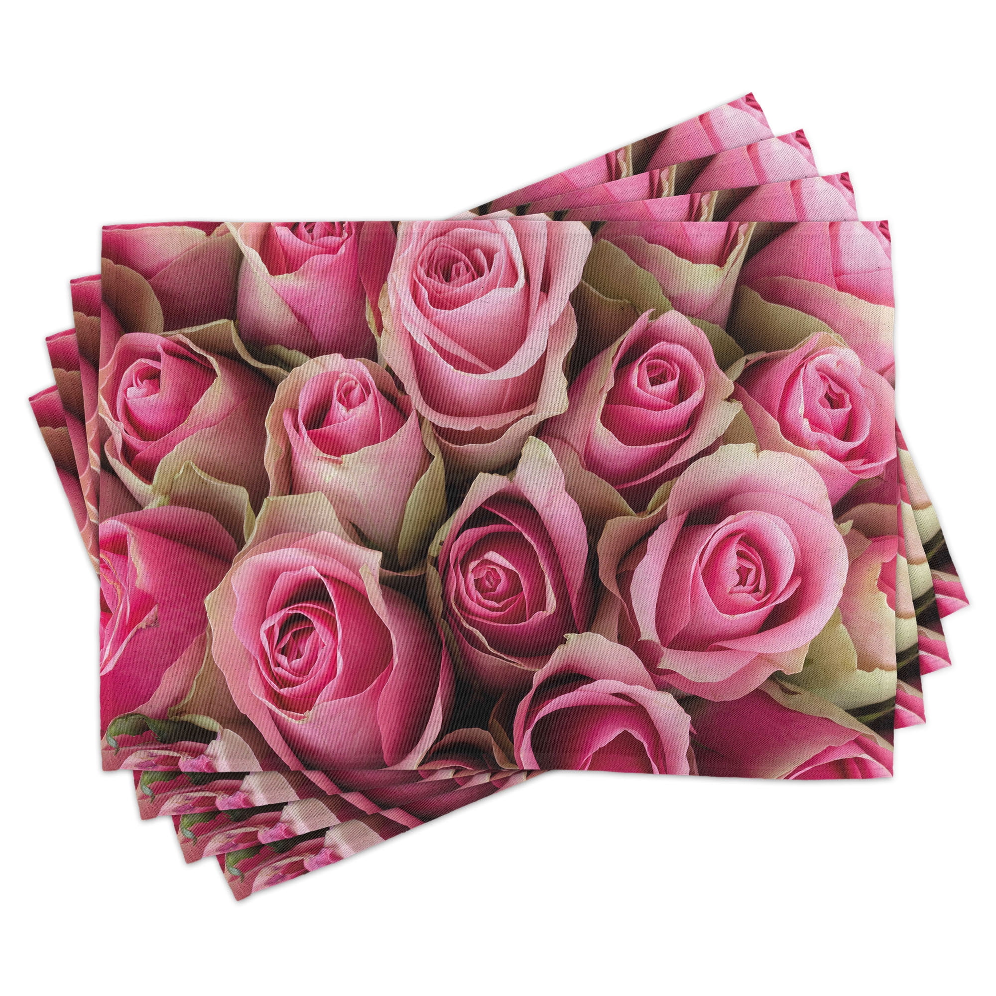 Ambesonne Rose Place Mats Set of 4, Fresh Soft Bridal, Standard Size ...