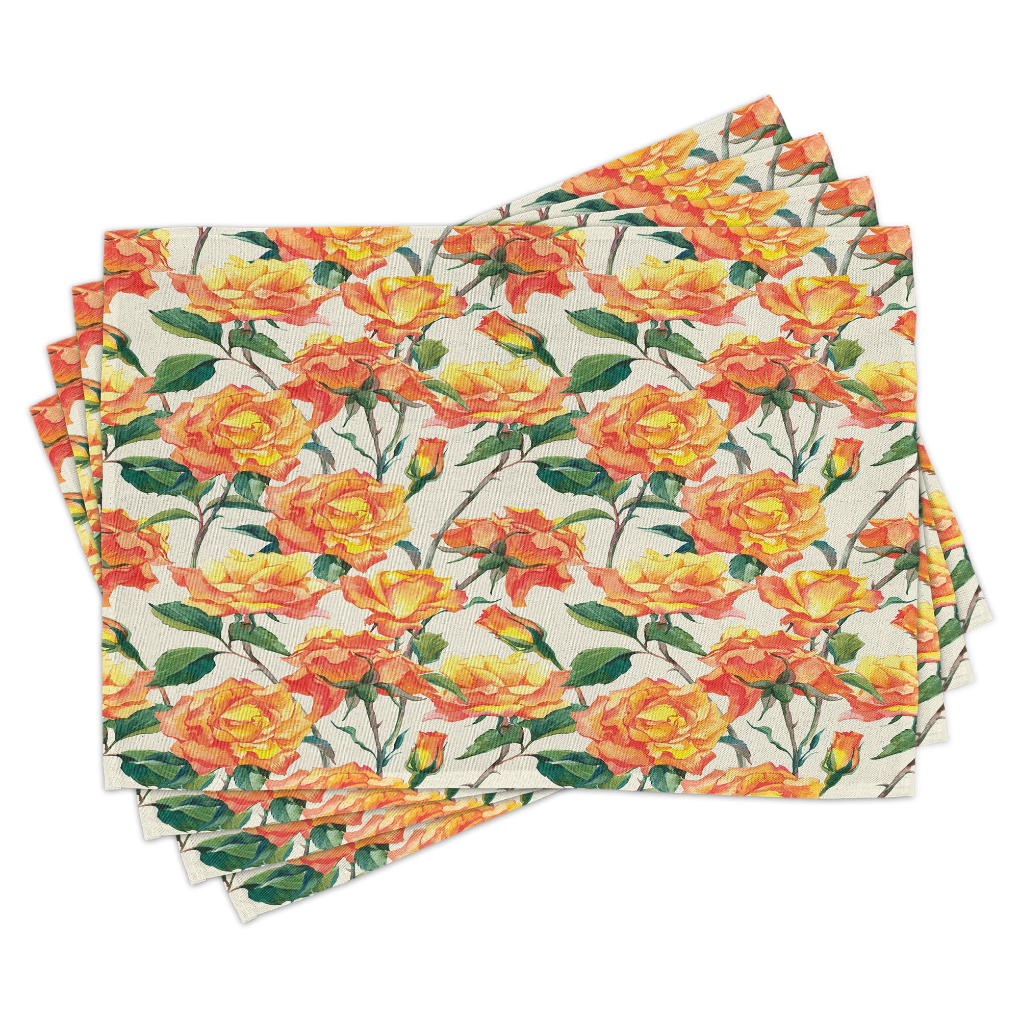 Ambesonne Rose Place Mats Set of 4, Old Bridal Vivid Bouquet, Standard ...