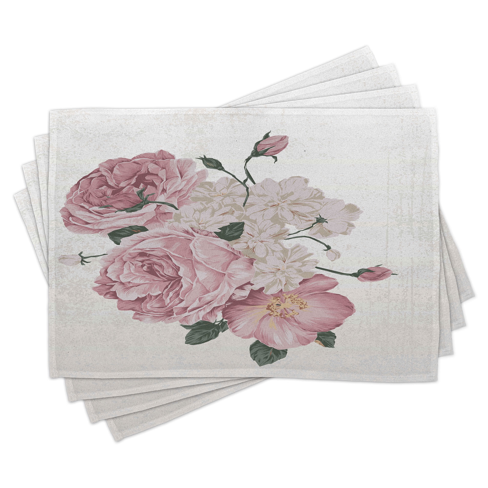 Ambesonne Rose Place Mats Set of 4, Old Roses Corsage Grunge, Standard ...