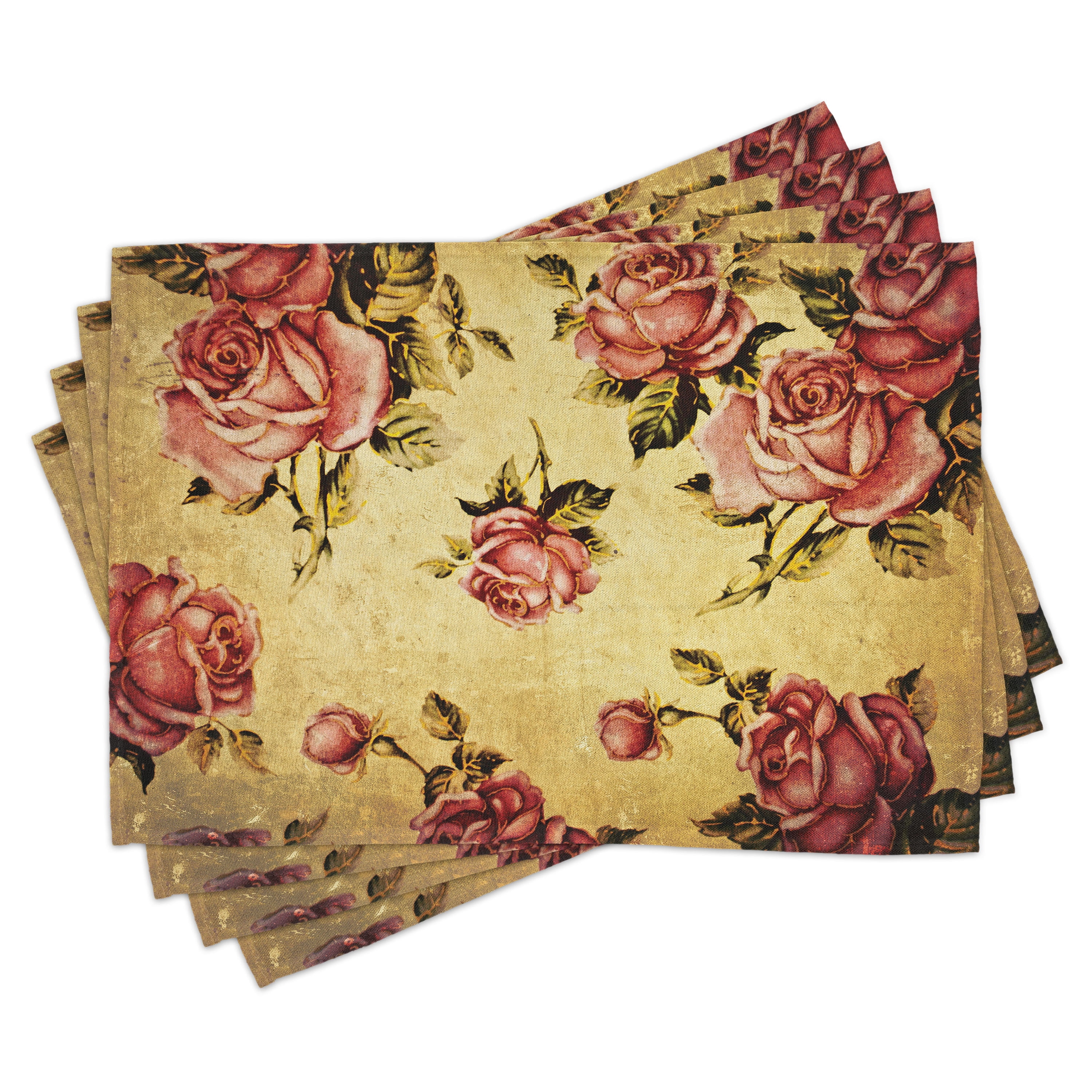 Ambesonne Rose Place Mats Set of 4, Victorian Style Pattern, Standard ...