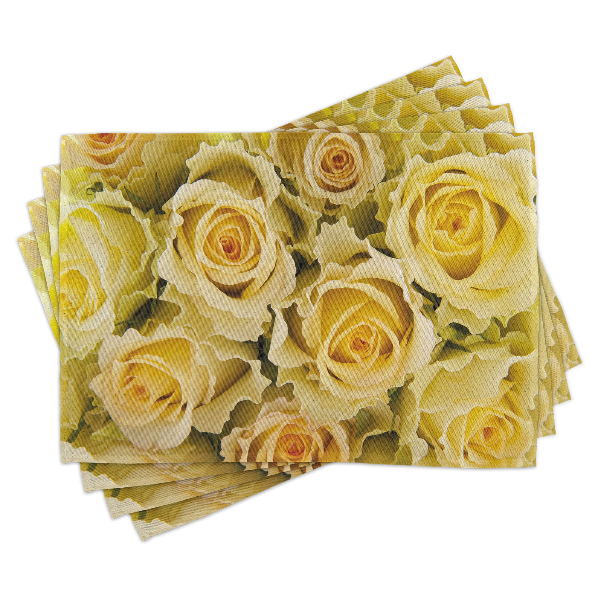 Ambesonne Rose Place Mats Set of 4, Yellow Bridal Flourish, Standard ...