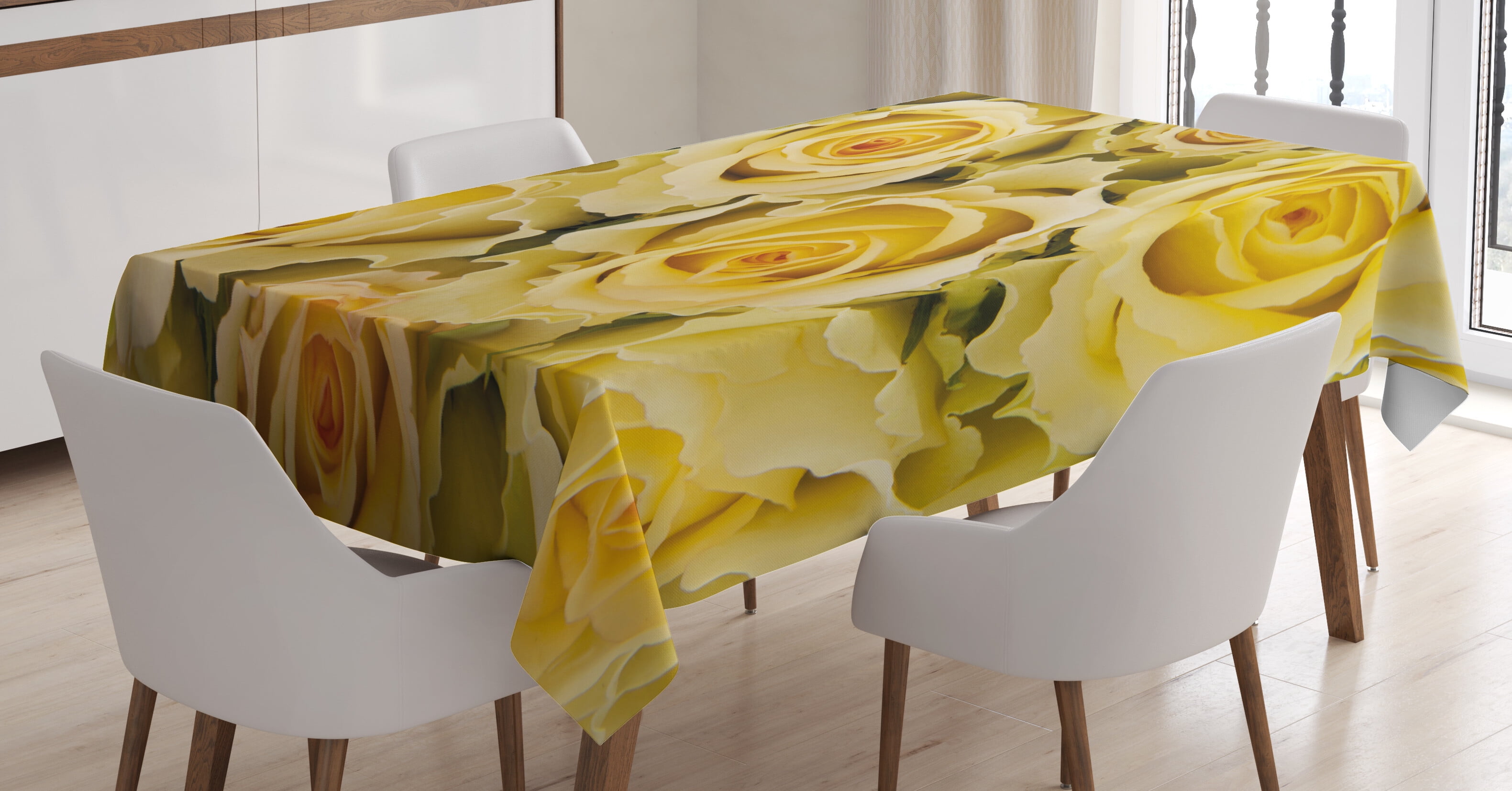 Ambesonne Rose Tablecloth Rectangular Table Cover, Yellow Bridal ...