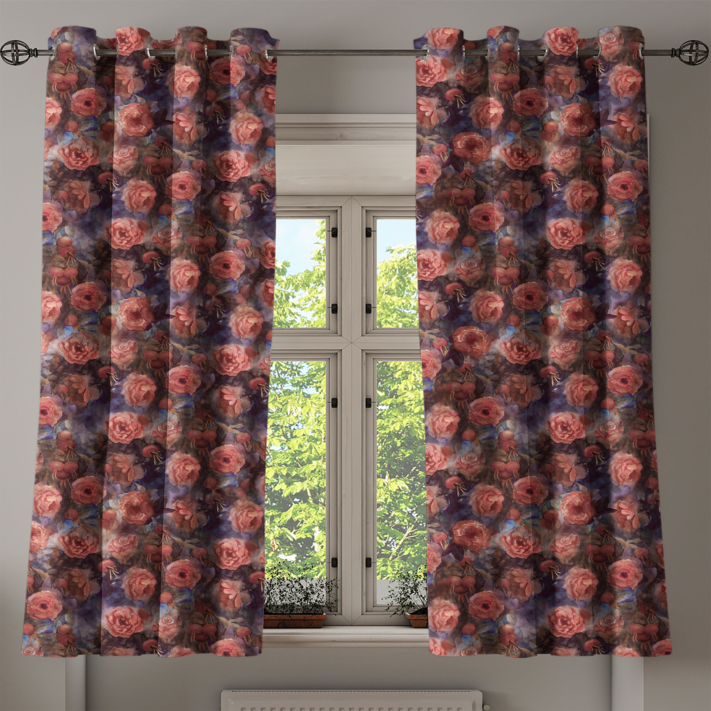 Ambesonne Rose Themed Grommet Curtain, Gothic Jungle Flowers, 50"x63 ...