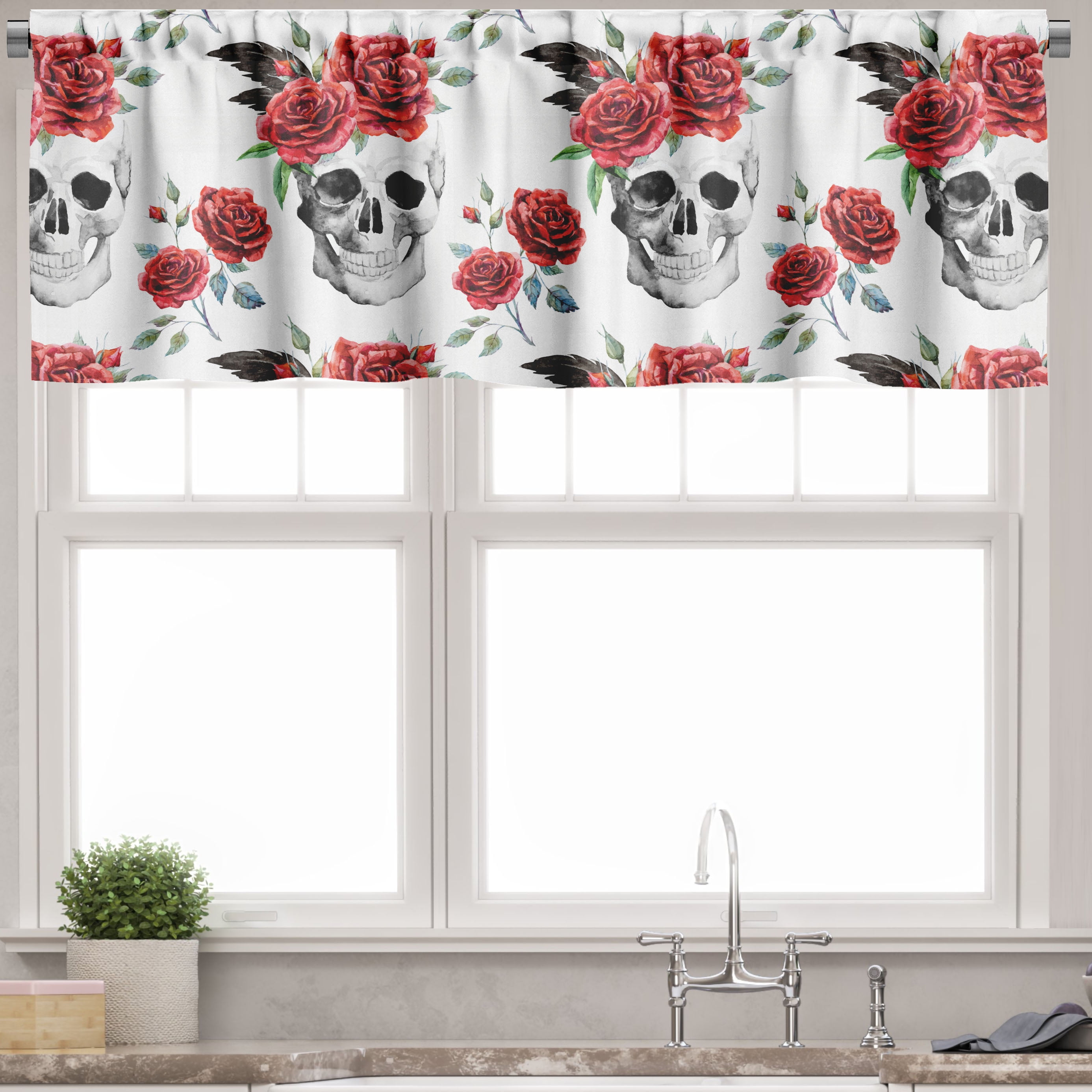 Ambesonne Rose Valance Pack of 2, Watercolor Gothic, 54"X18", Vermilion ...