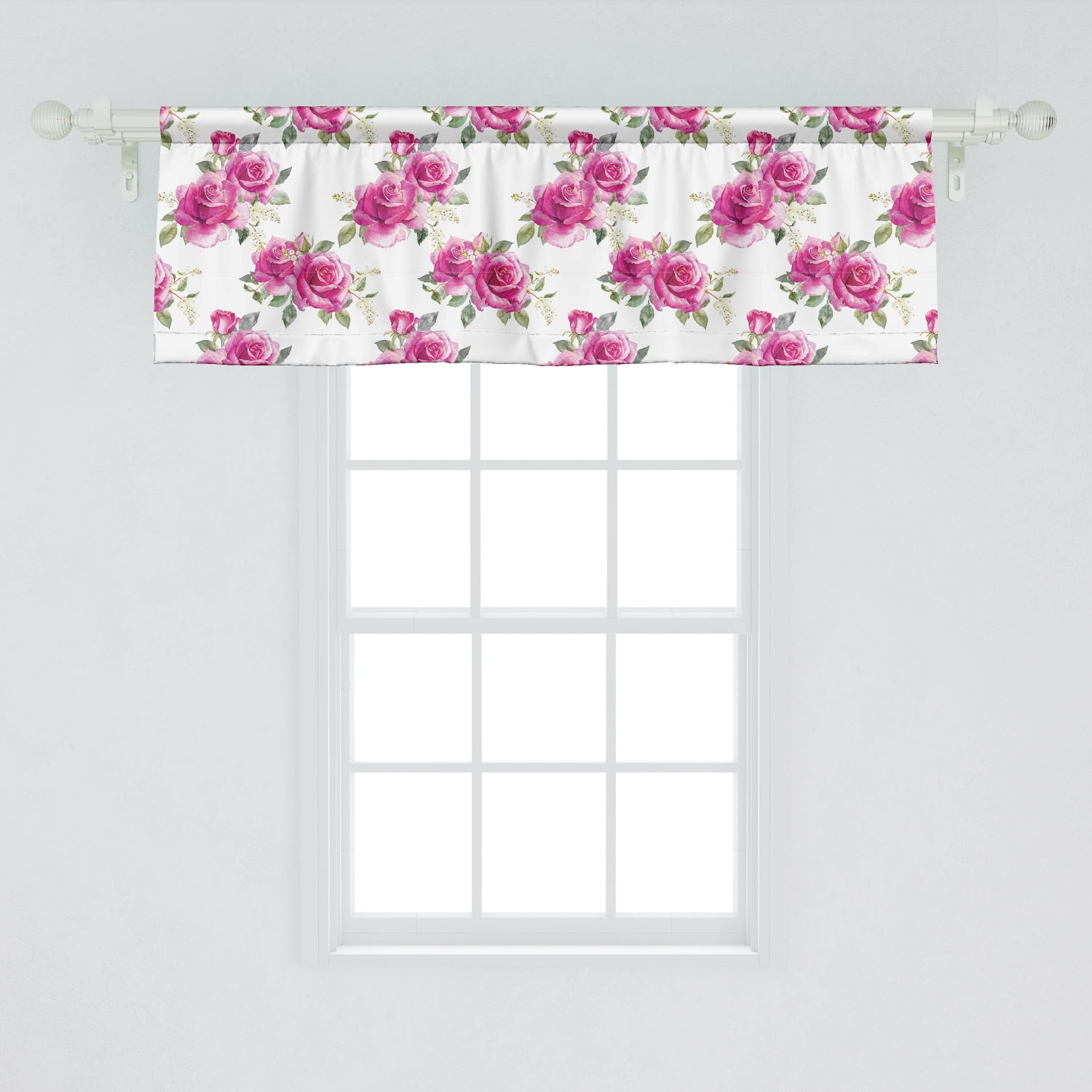 Ambesonne Rose Window Valance, Nosegay of Roses and Wildflowers Design ...