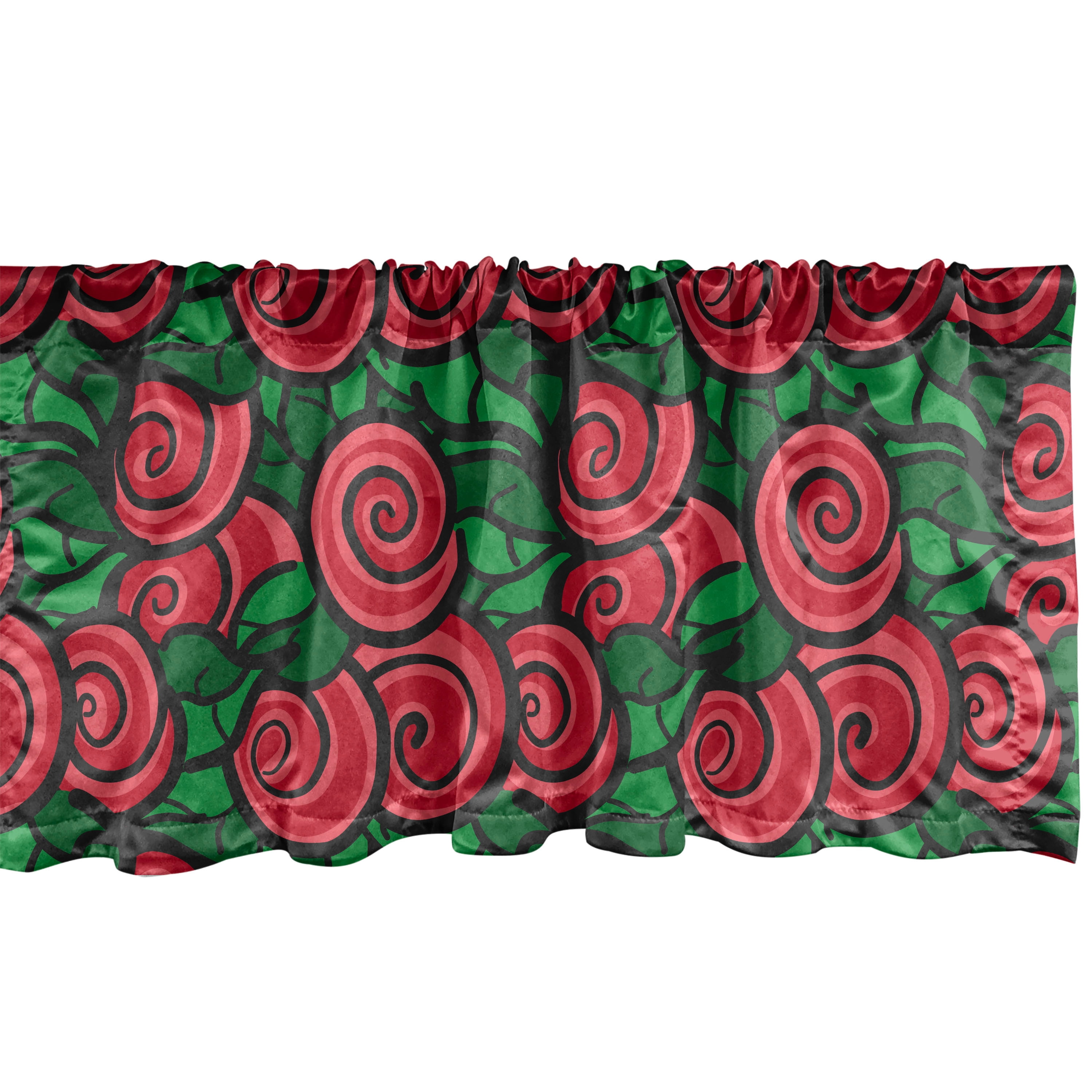 Ambesonne Rose Window Valance, Pattern with Roses in Doodle Style ...