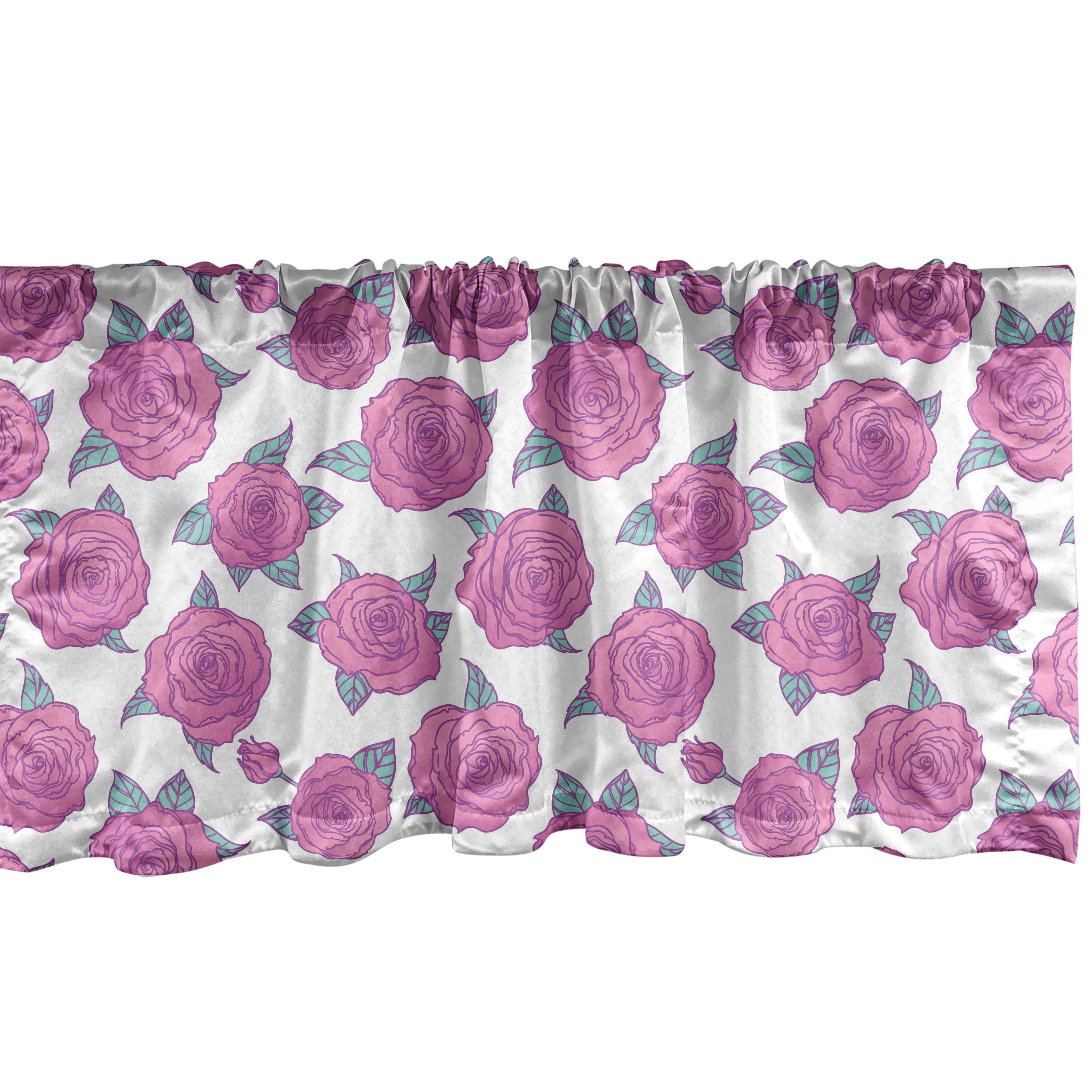 Ambesonne Rose Window Valance, Vintage Roses with Petals and Sprouts in ...