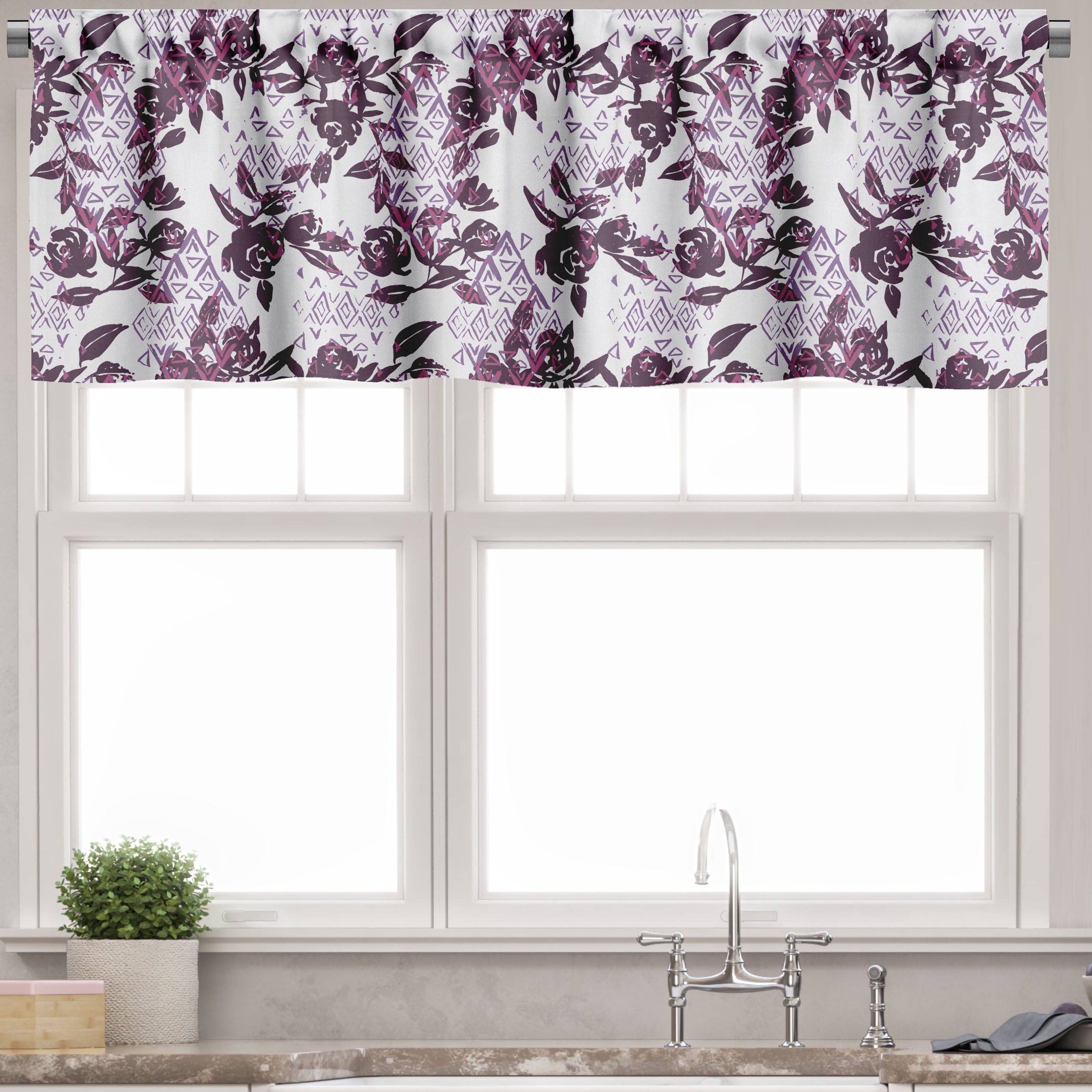 Ambesonne Rose Window Valance, Watercolor Geometric Art, 54" X 12 ...