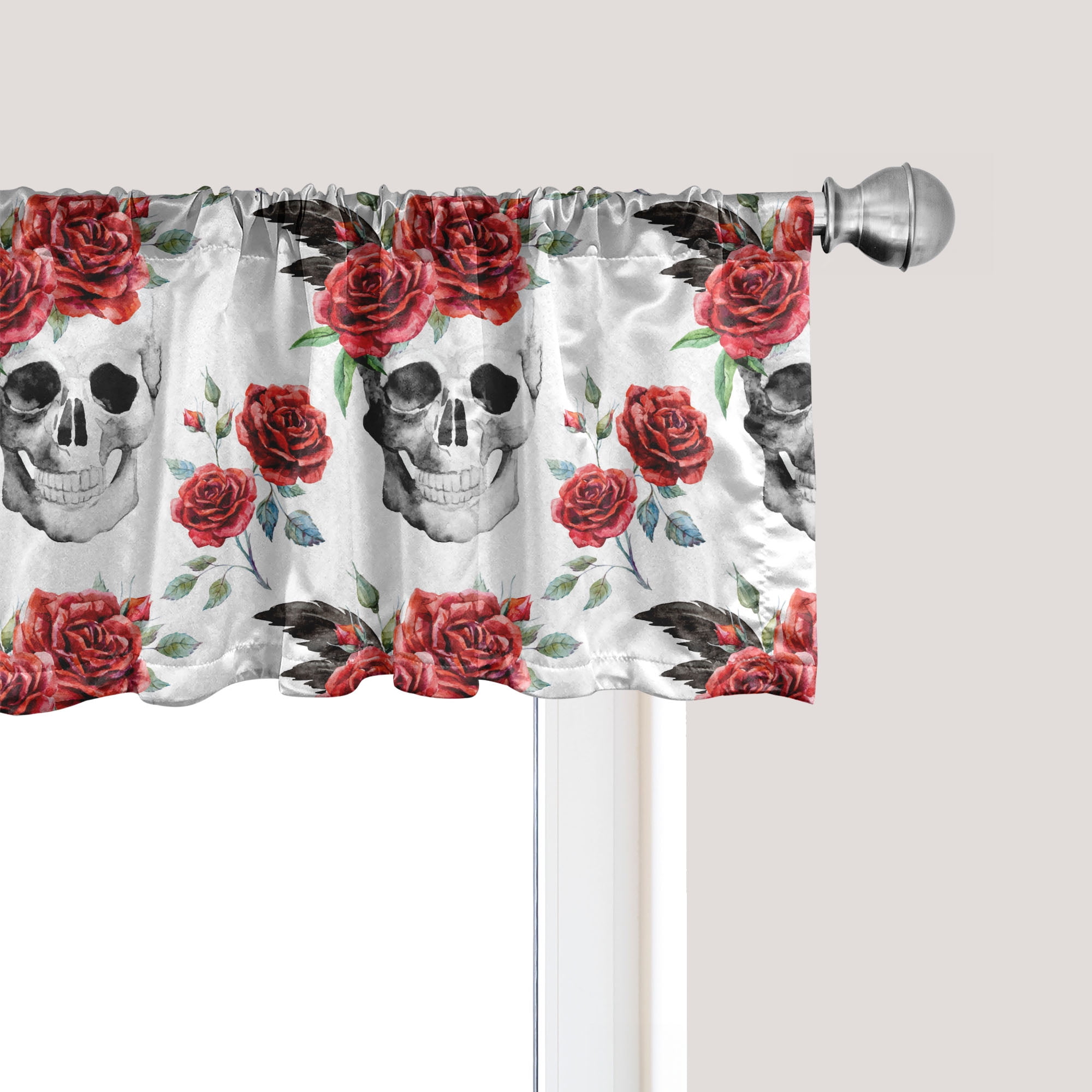 Ambesonne Rose Window Valance, Watercolor Gothic, 54" X 12", Vermilion ...