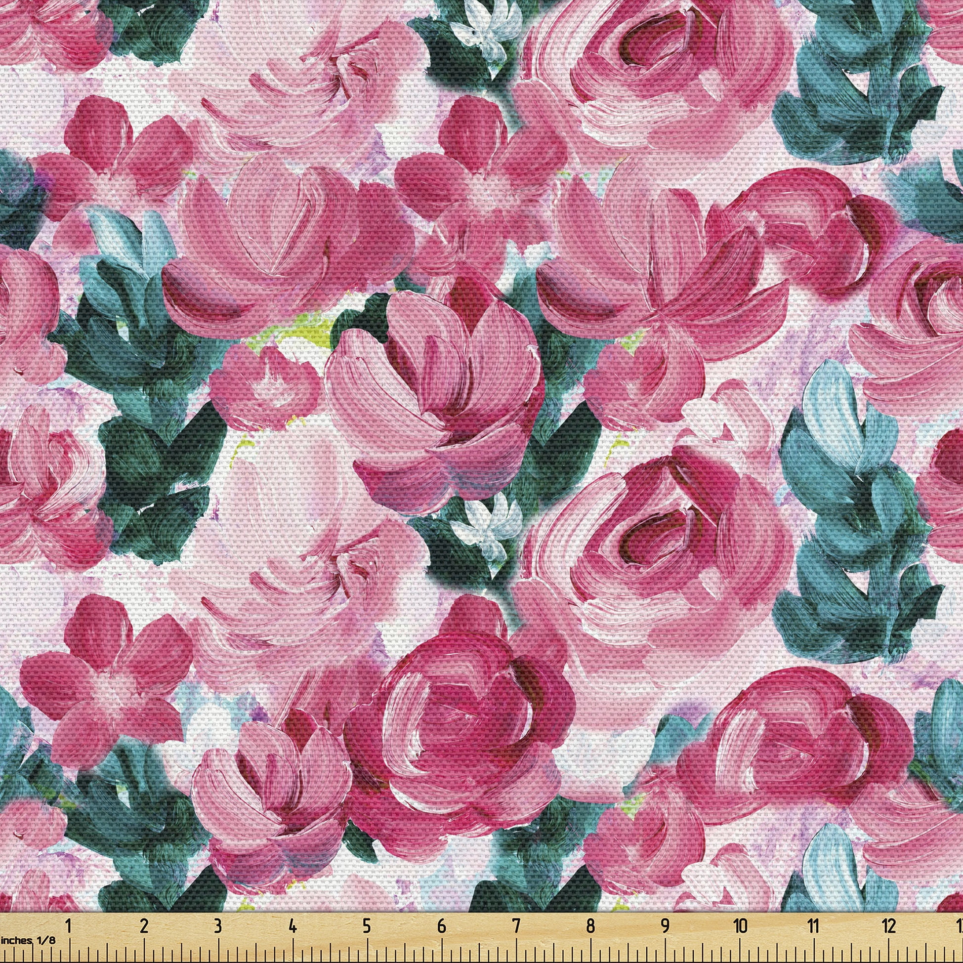 Ambesonne Roses Fabric by the Yard Upholstery, Avant Garde Roses Blooming, 2 Yards, Magenta ...