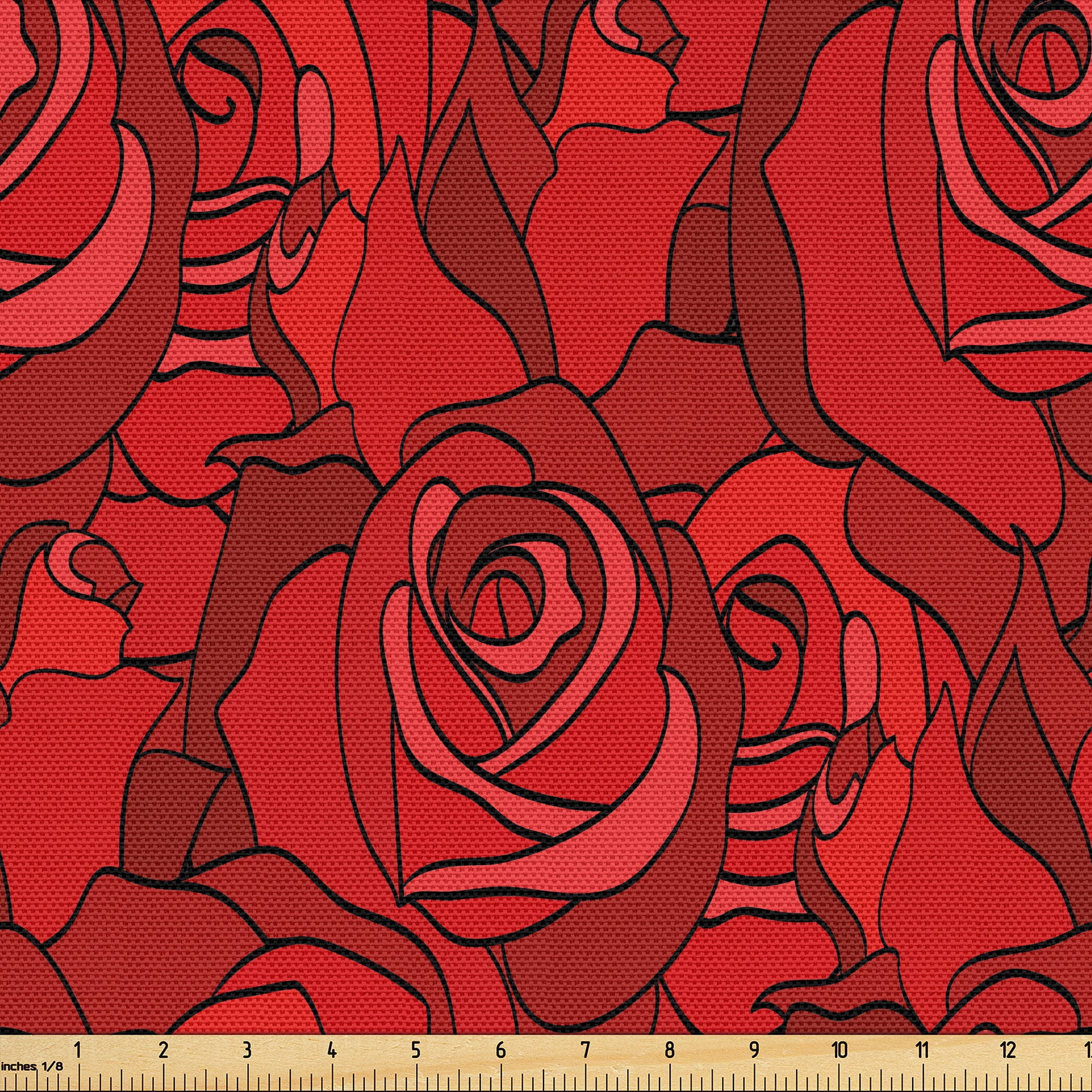 Ambesonne Roses Fabric by the Yard Upholstery, Rose Flowers Doodle ...