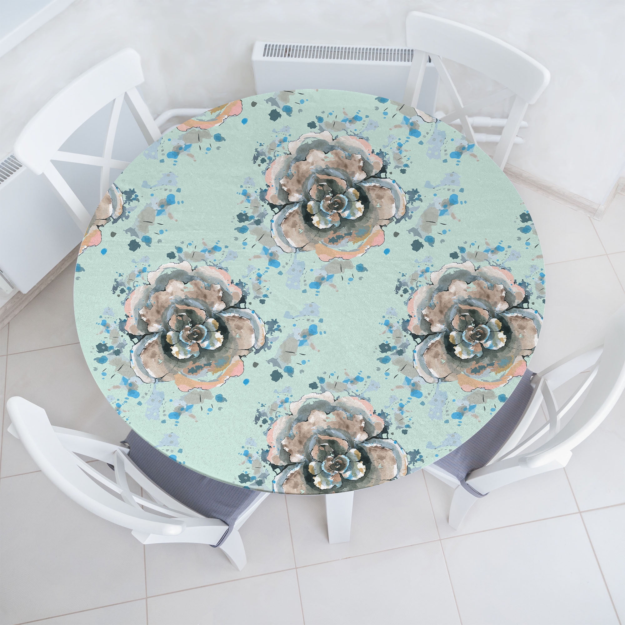 Ambesonne Roses Fitted Round Tablecloth, Dreamy Brush Spots Floral, 36 ...