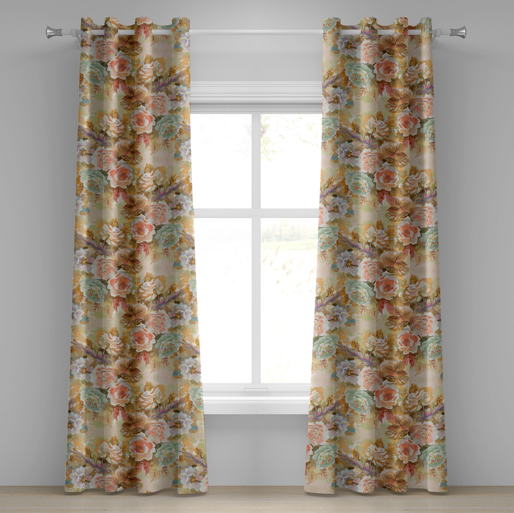 Ambesonne Roses Grommet Curtain, Colorful Blossoming Leaves, 50"x84 ...