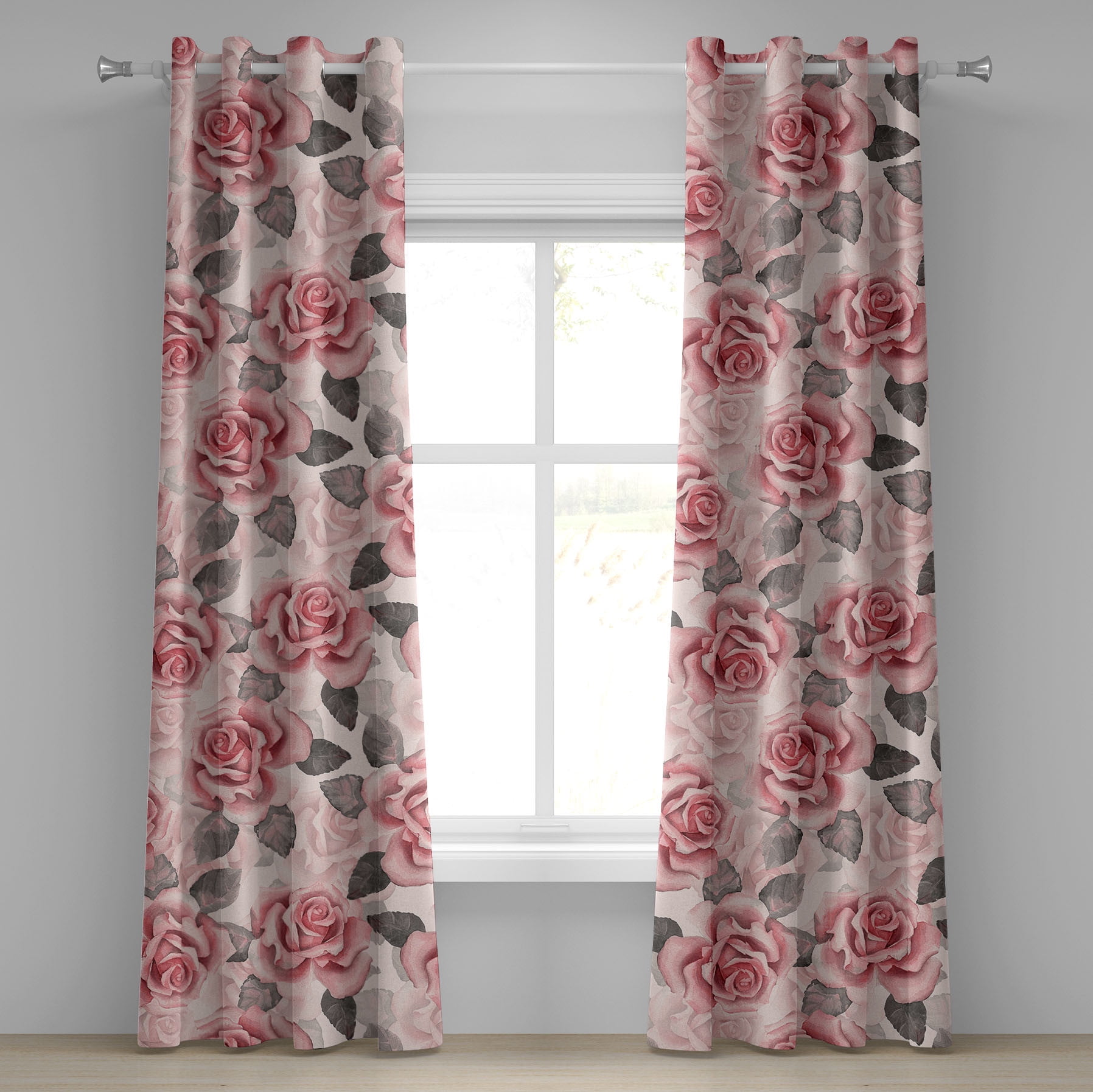 Ambesonne Roses Grommet Curtain English Garden Floral Artwork 50x72
