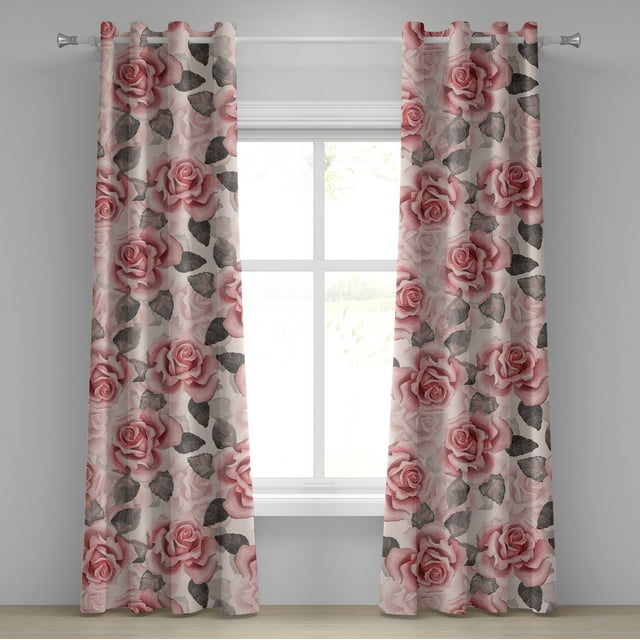 Ambesonne Roses Grommet Curtain English Garden Floral Artwork 50x84