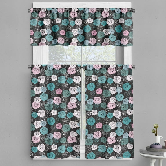 Ambesonne Roses Valance & Curtain, Romantic Floral Pattern, 55"x24 ...