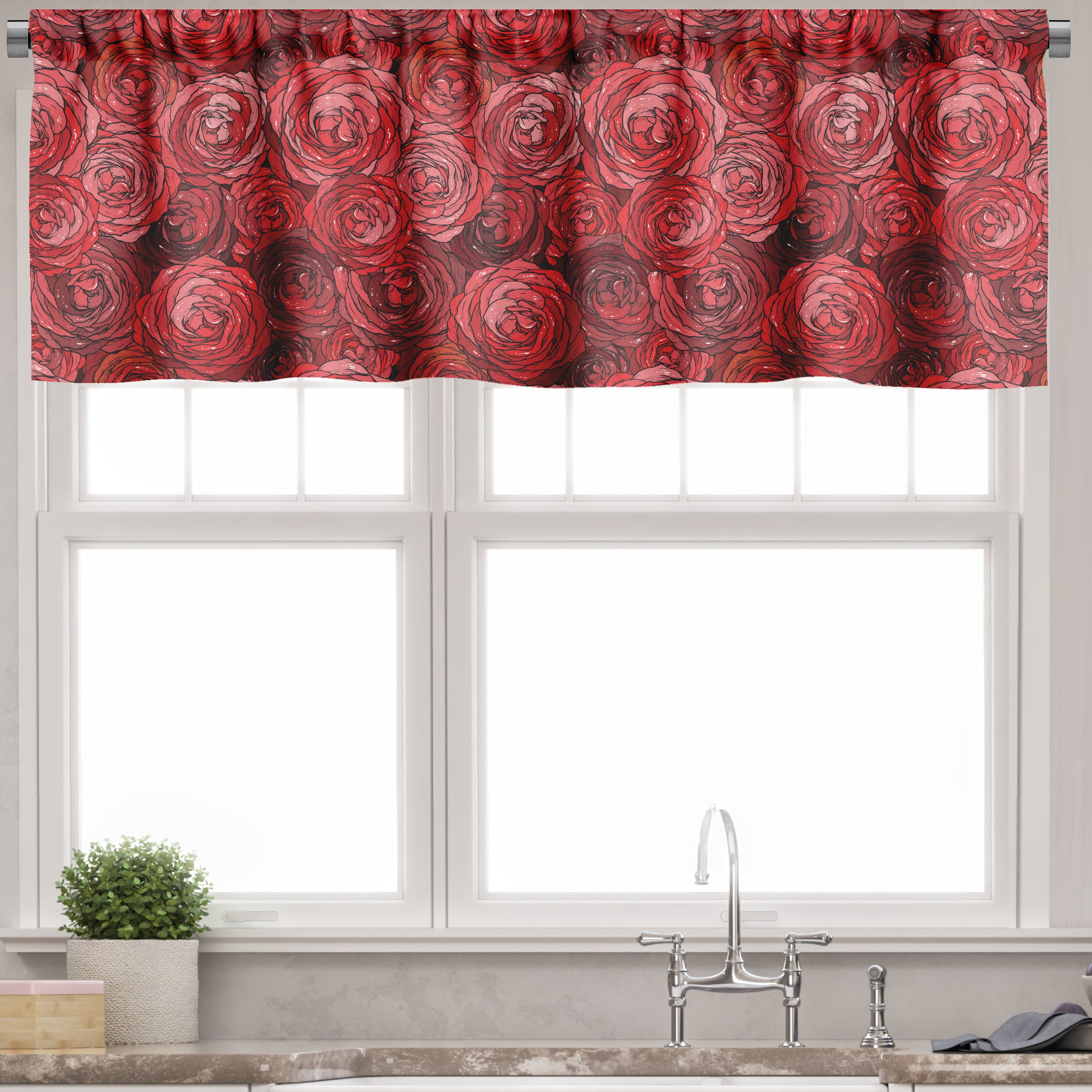 Ambesonne Roses Window Valance, Petals in Warm Color Palette, 54" X 18 ...
