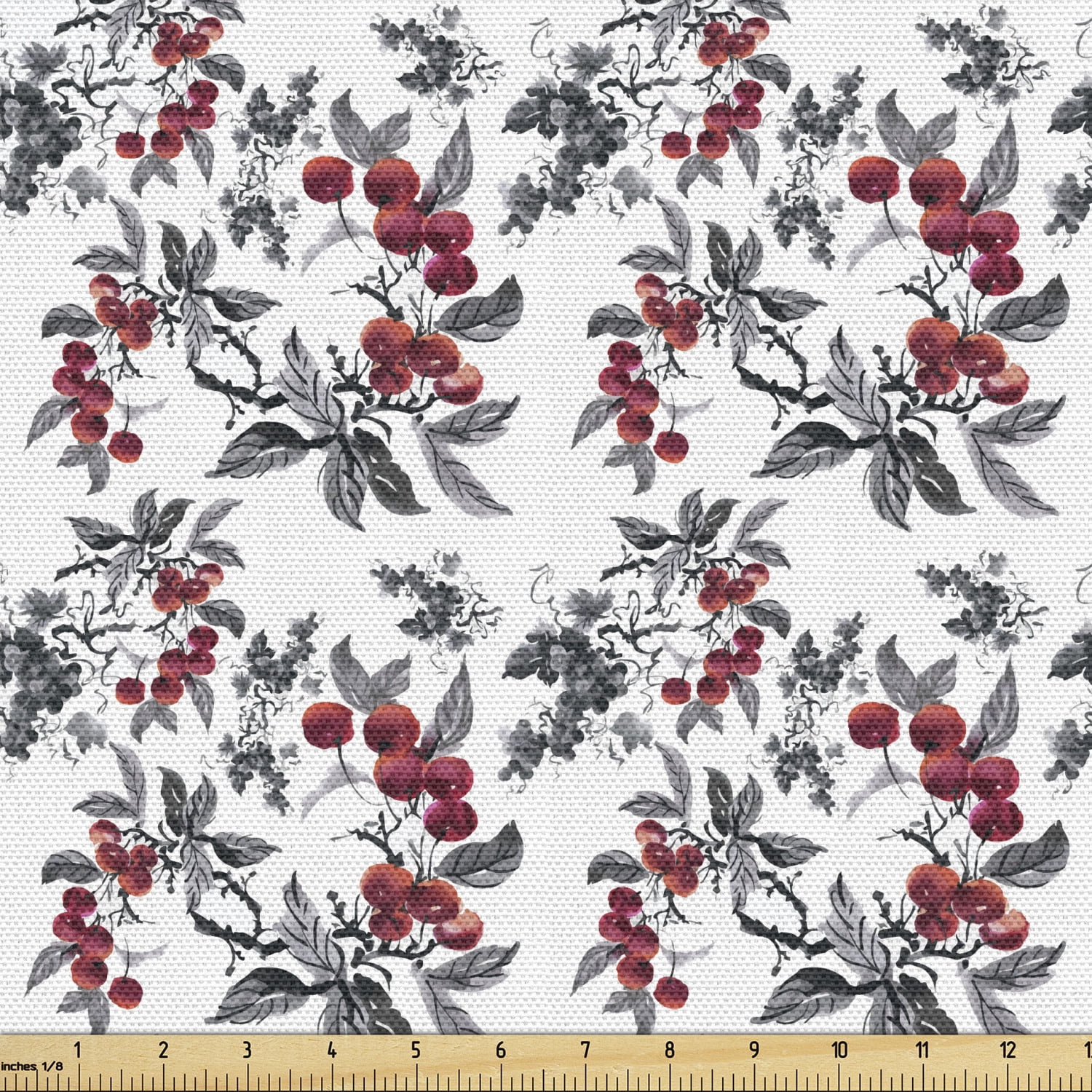 Ambesonne Rowan Fabric by the Yard Upholstery, Abstract Botany Garden, 2 Yards, Ruby Grey Black ...
