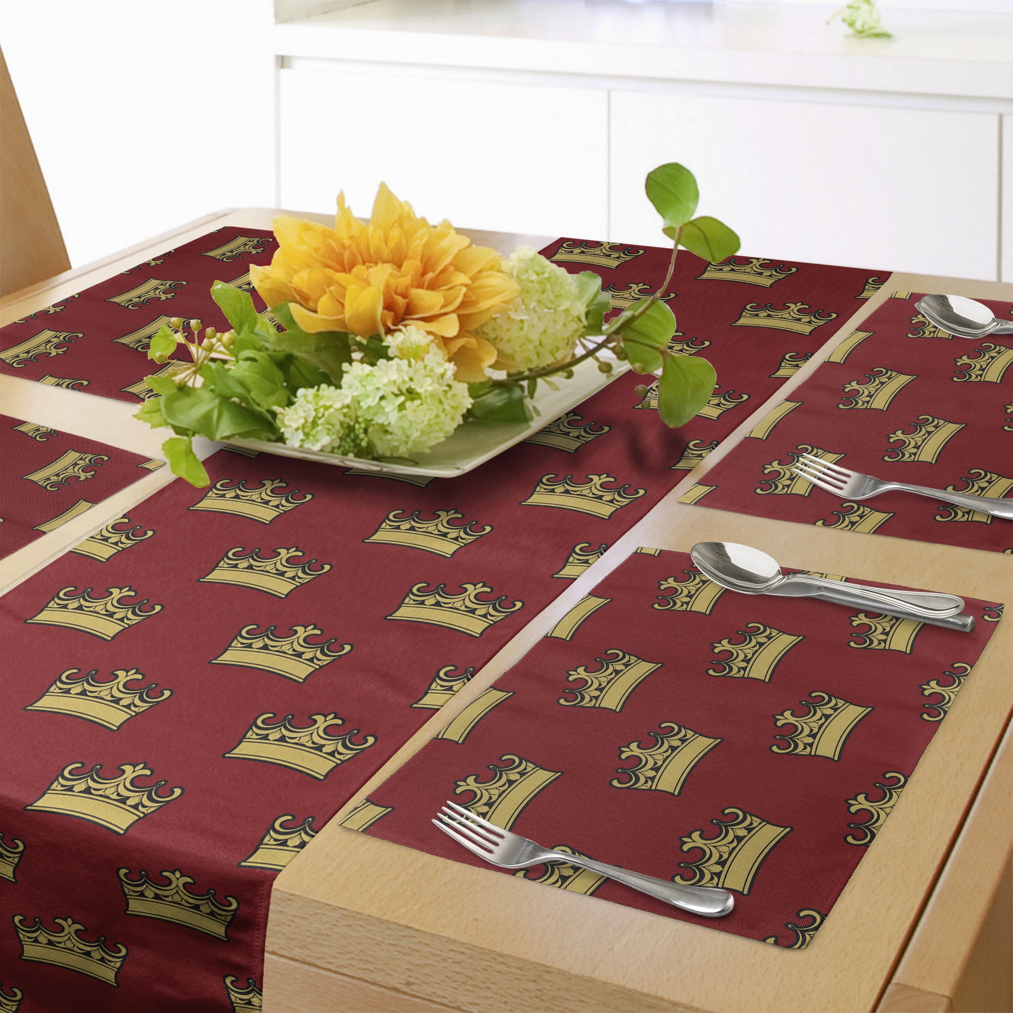 Ambesonne Royal Table Runner & Placemats, Nobility Sign Crown Pattern ...