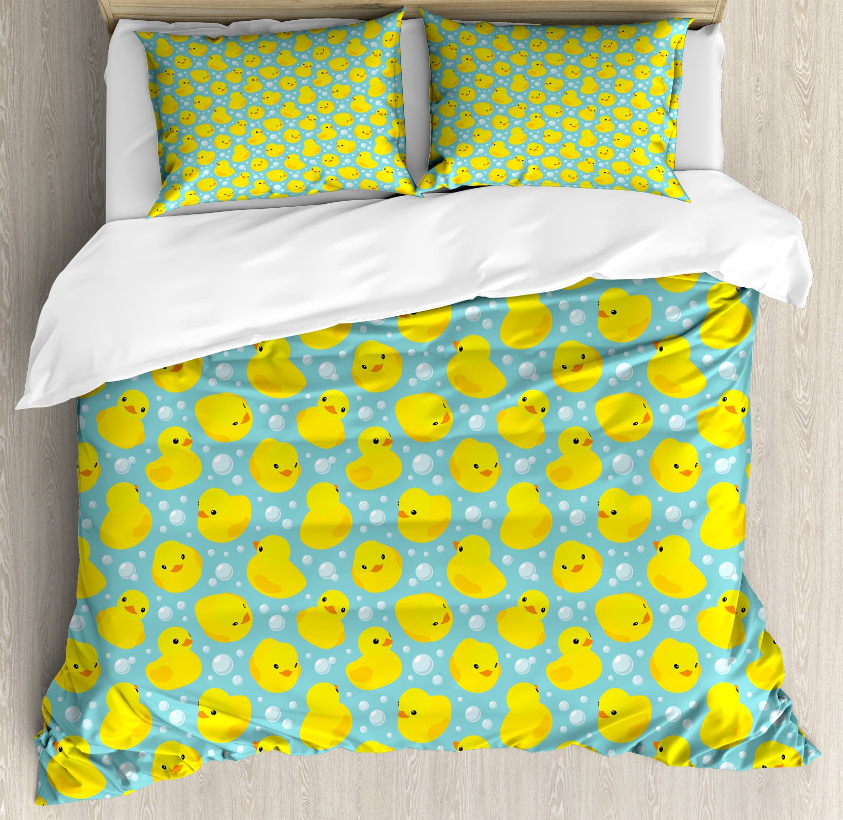 Ambesonne Rubber Duck Duvet Cover Set, Bubbles Ducks, 2-Calking ...