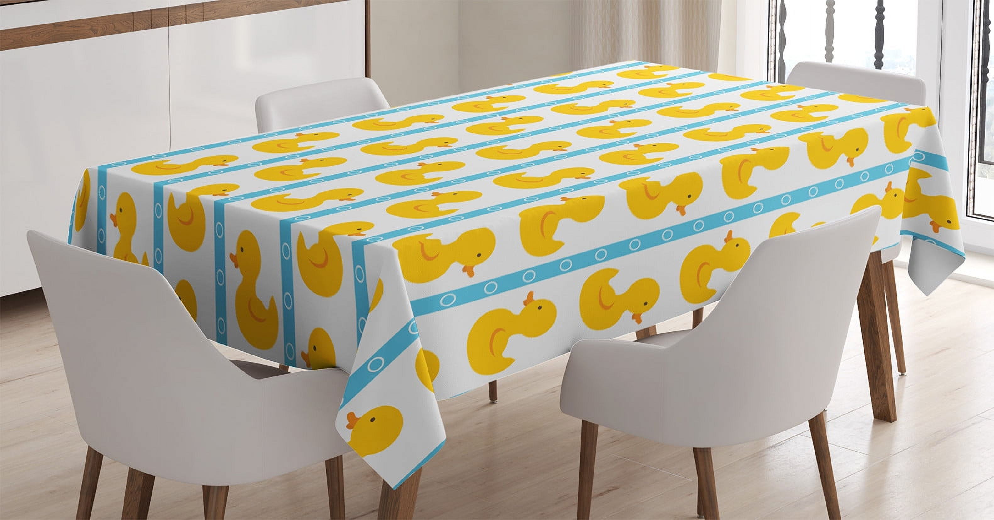Ambesonne Rubber Duck Tablecloth Rectangular Table Cover, Blue Stripes, 60"x84", White - Walmart.com