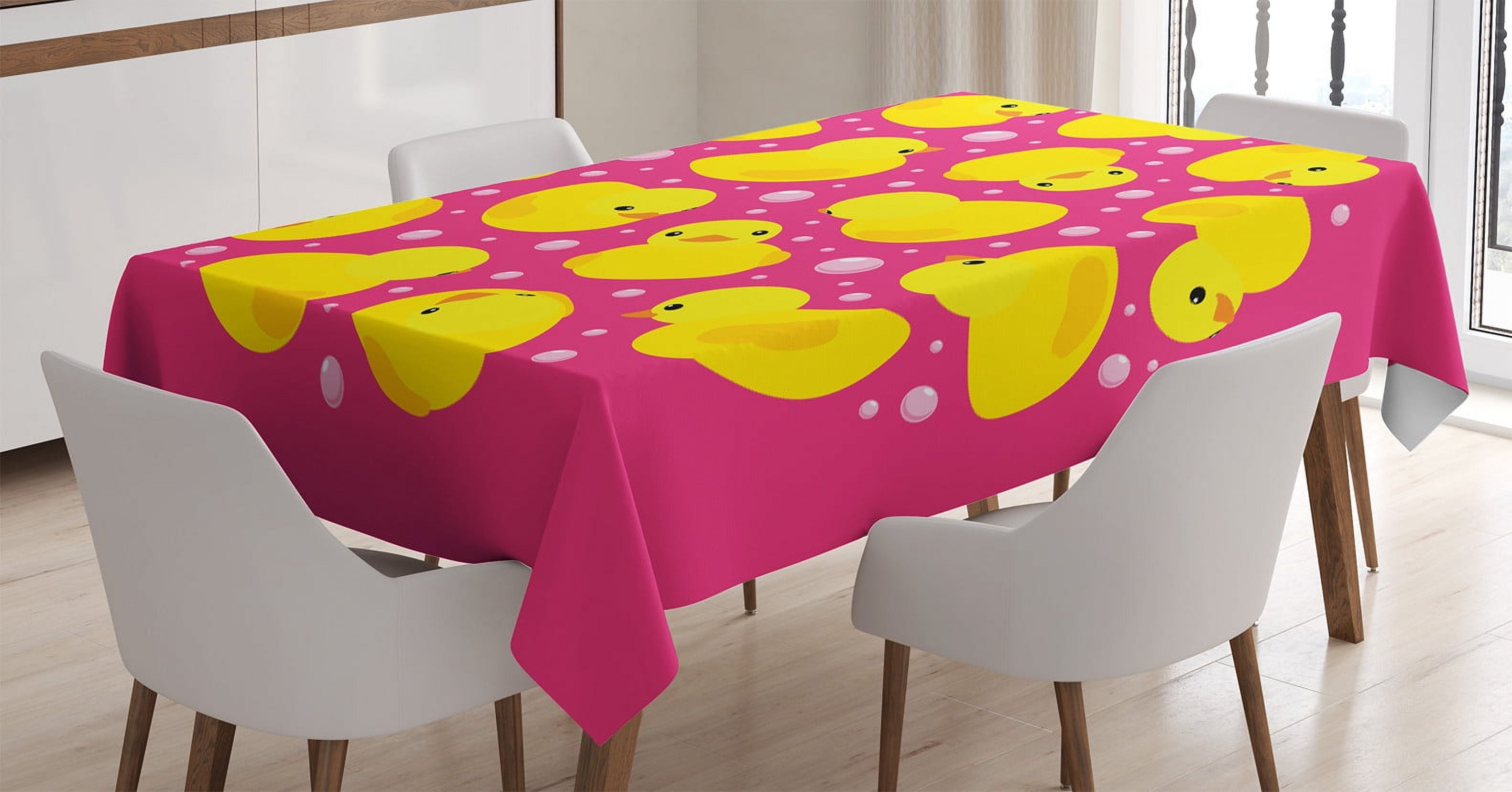 Ambesonne Rubber Duck Tablecloth Rectangular Table Cover, Bubbles Hot ...