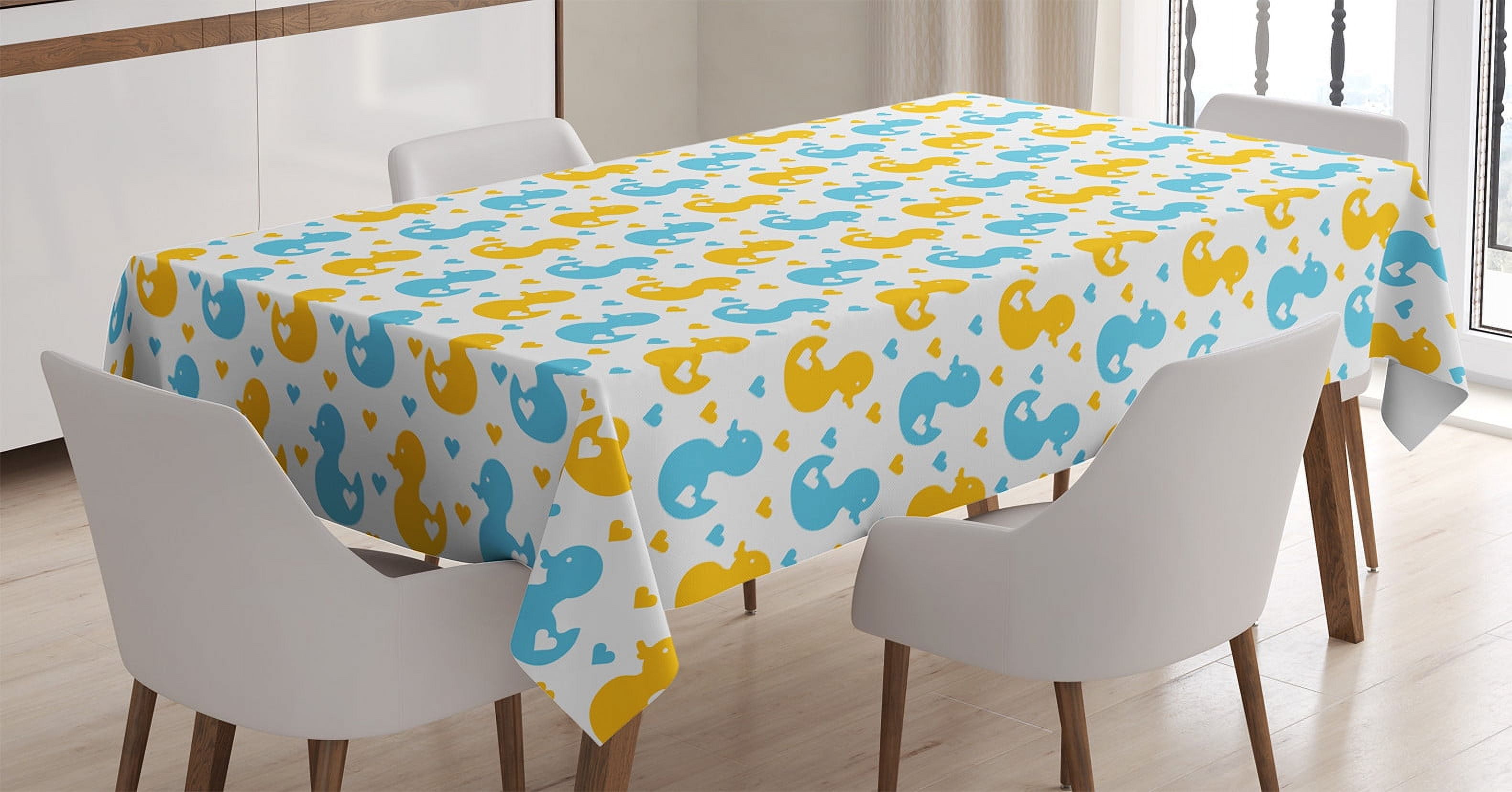 Ambesonne Rubber Duck Tablecloth Rectangular Table Cover, Hearts Print ...