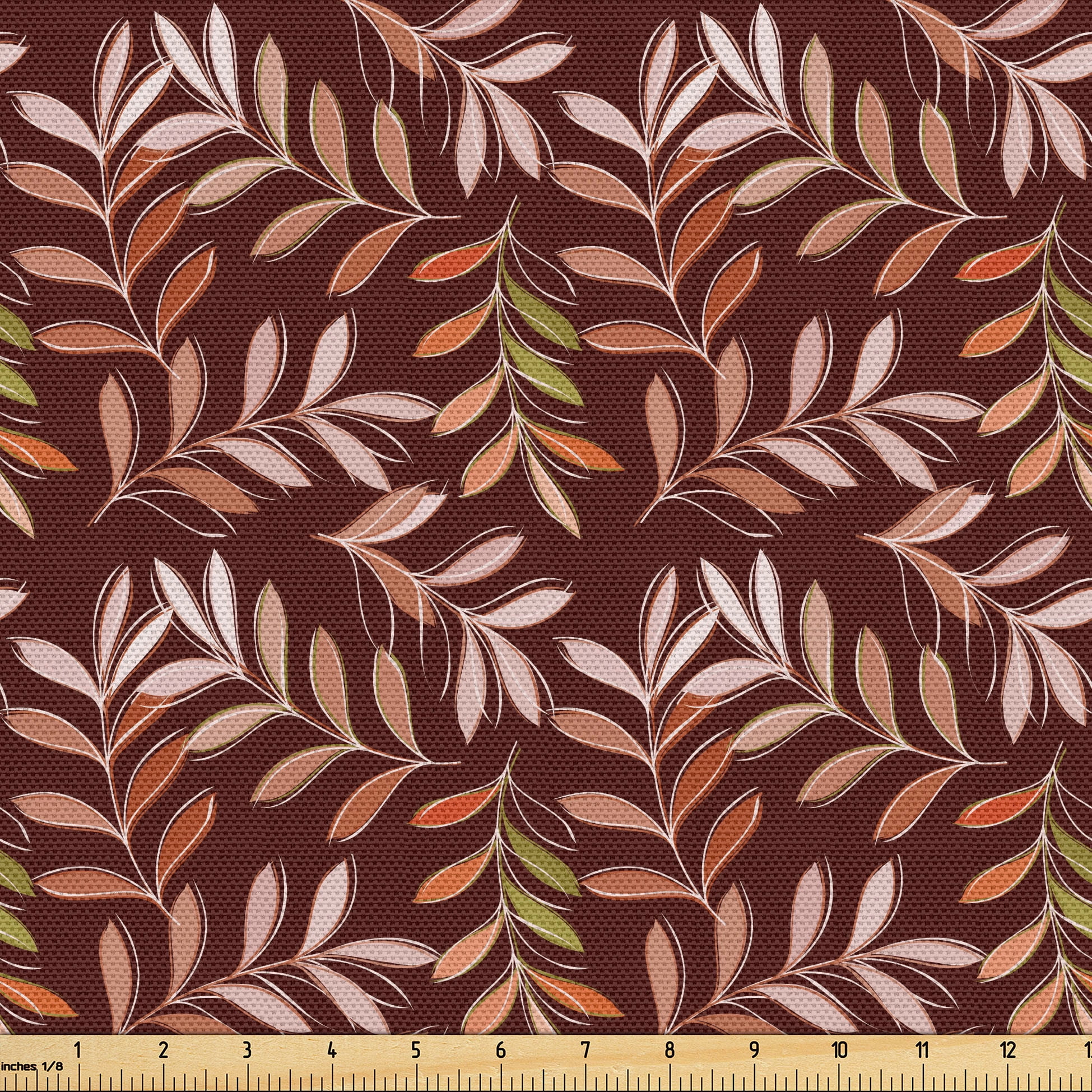 Ambesonne Rust Color Fabric by the Yard Upholstery, Nude Tones Leaf ...