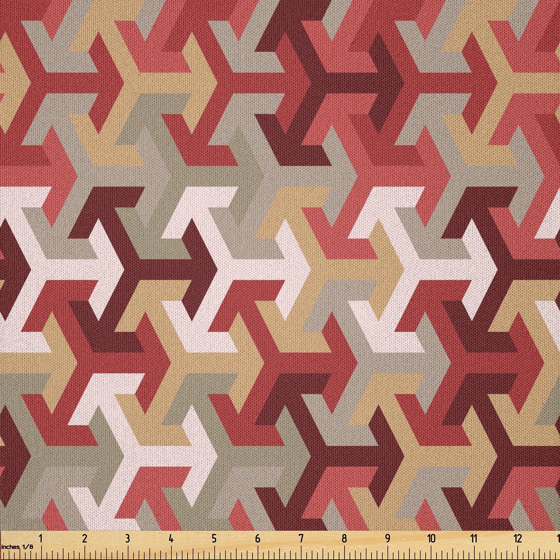 Ambesonne Rust Fabric by the Yard Microfiber, Tiled Forms Geometric ...