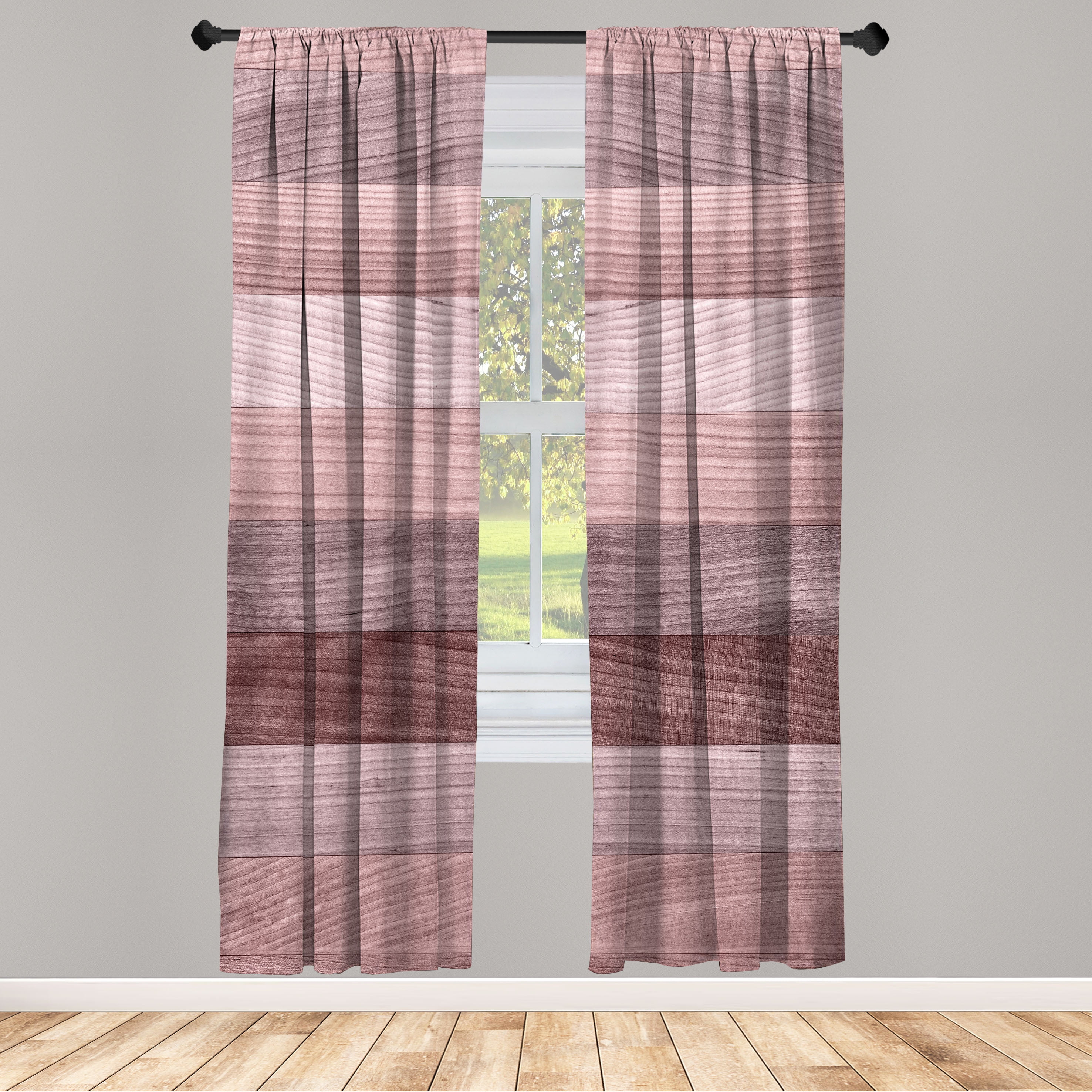 Ambesonne Rustic Curtains, Wooden Board Painted Look, Pair of 28"x95 ...