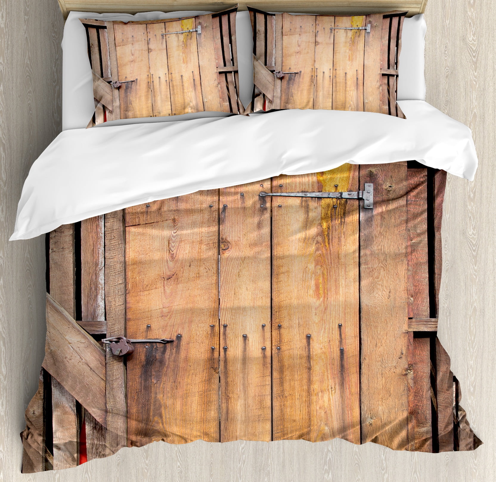 Ambesonne Rustic Duvet Cover Set, Dated Door Barn House, Calking ...
