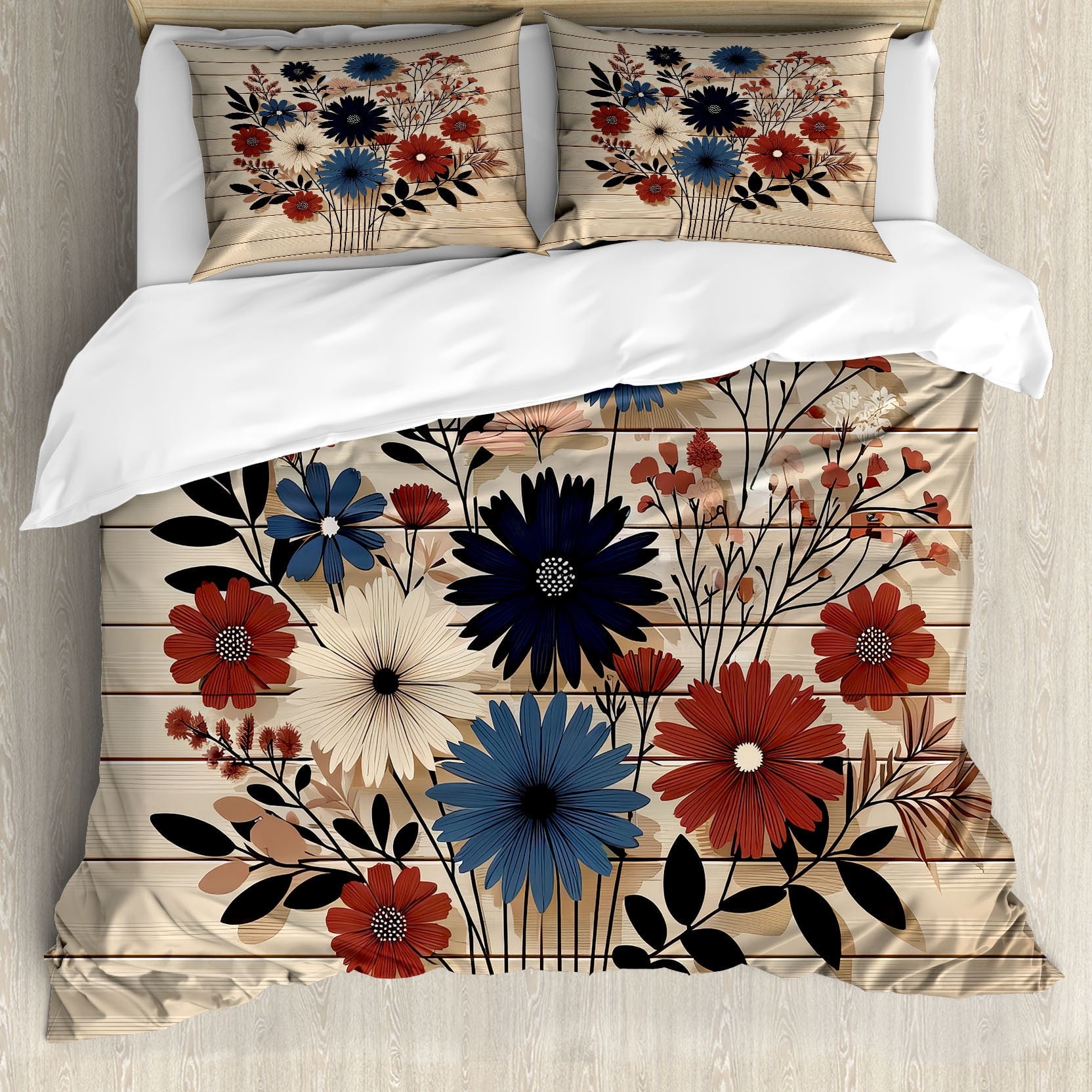 Ambesonne Rustic Duvet Cover Set, Modern and Simple Bouquet, Queen ...