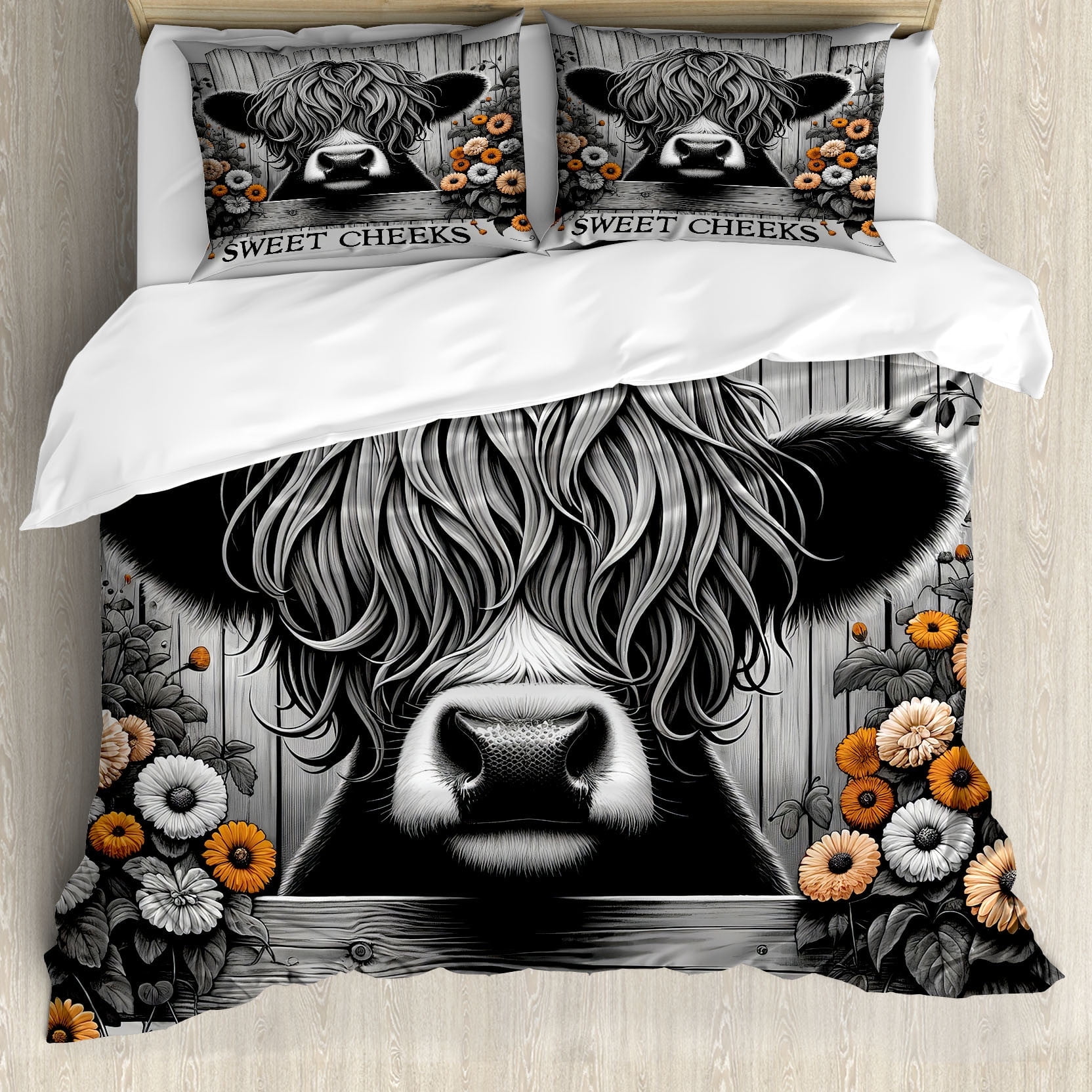 Ambesonne Rustic Duvet Cover Set, Vintage Farmhouse Cow Cheeks, Queen ...