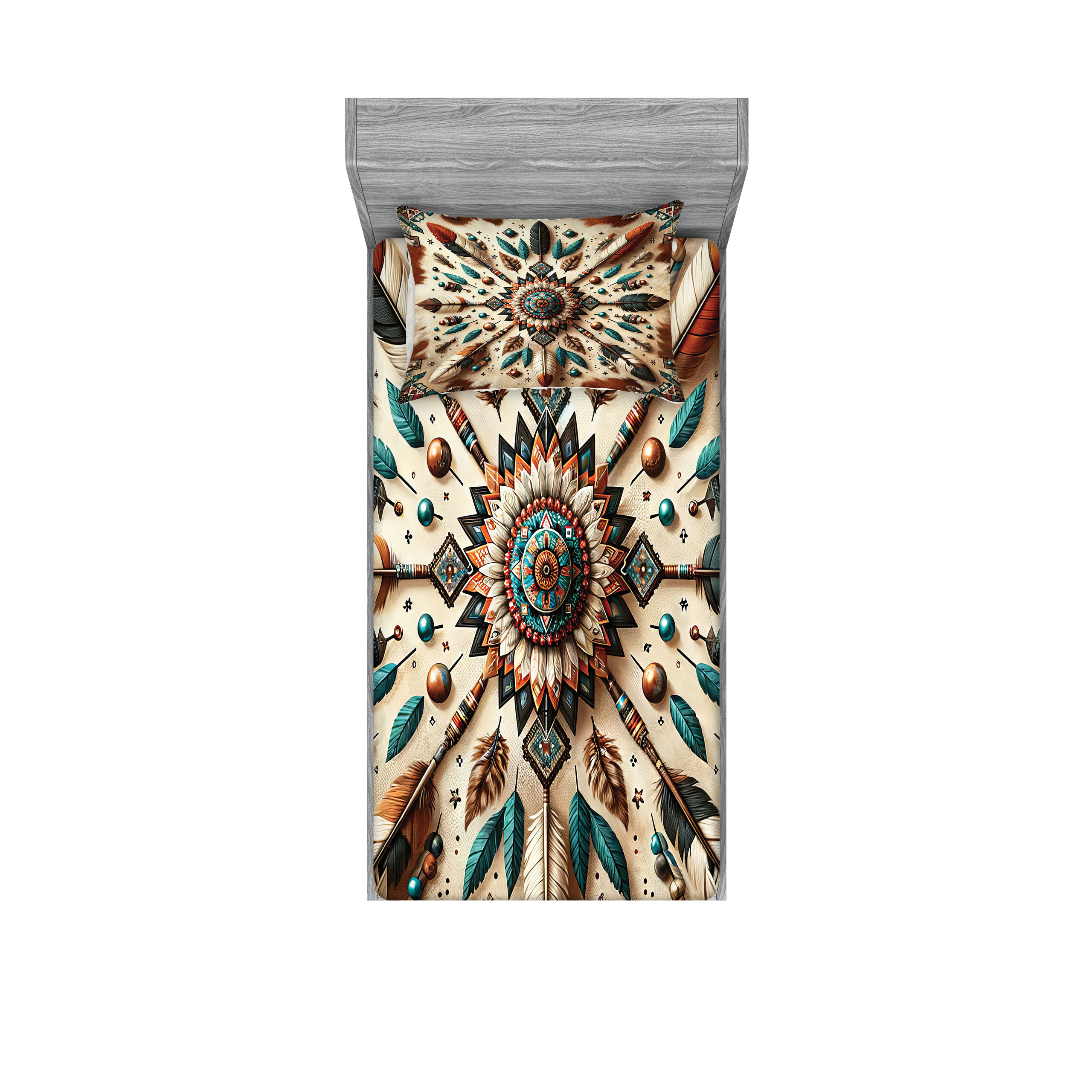 Ambesonne Rustic Fitted Sheet & Pillow Sham Set, Feathers and Arrows ...
