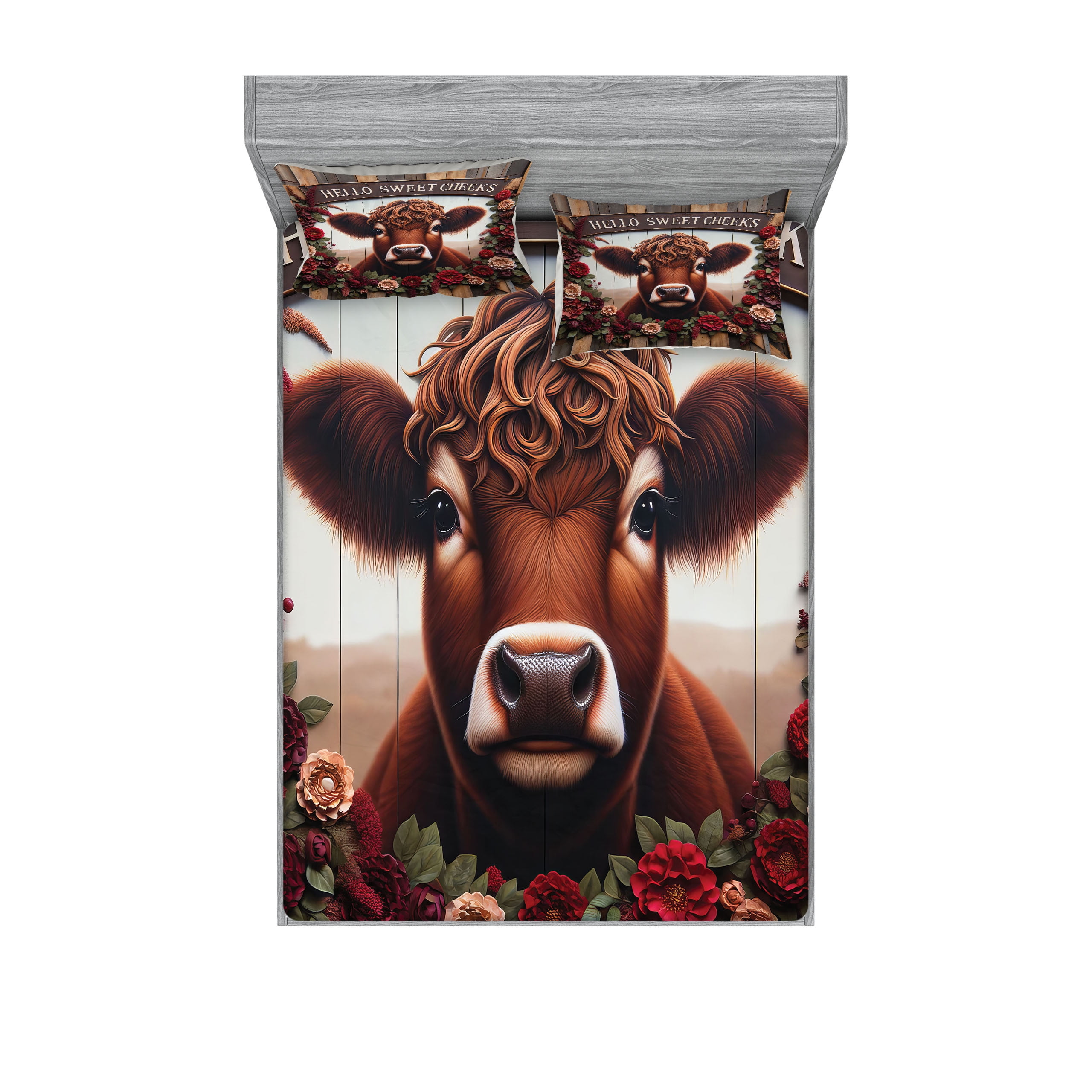 Ambesonne Rustic Fitted Sheet & Pillow Sham Set, Vintage Cottagecore ...