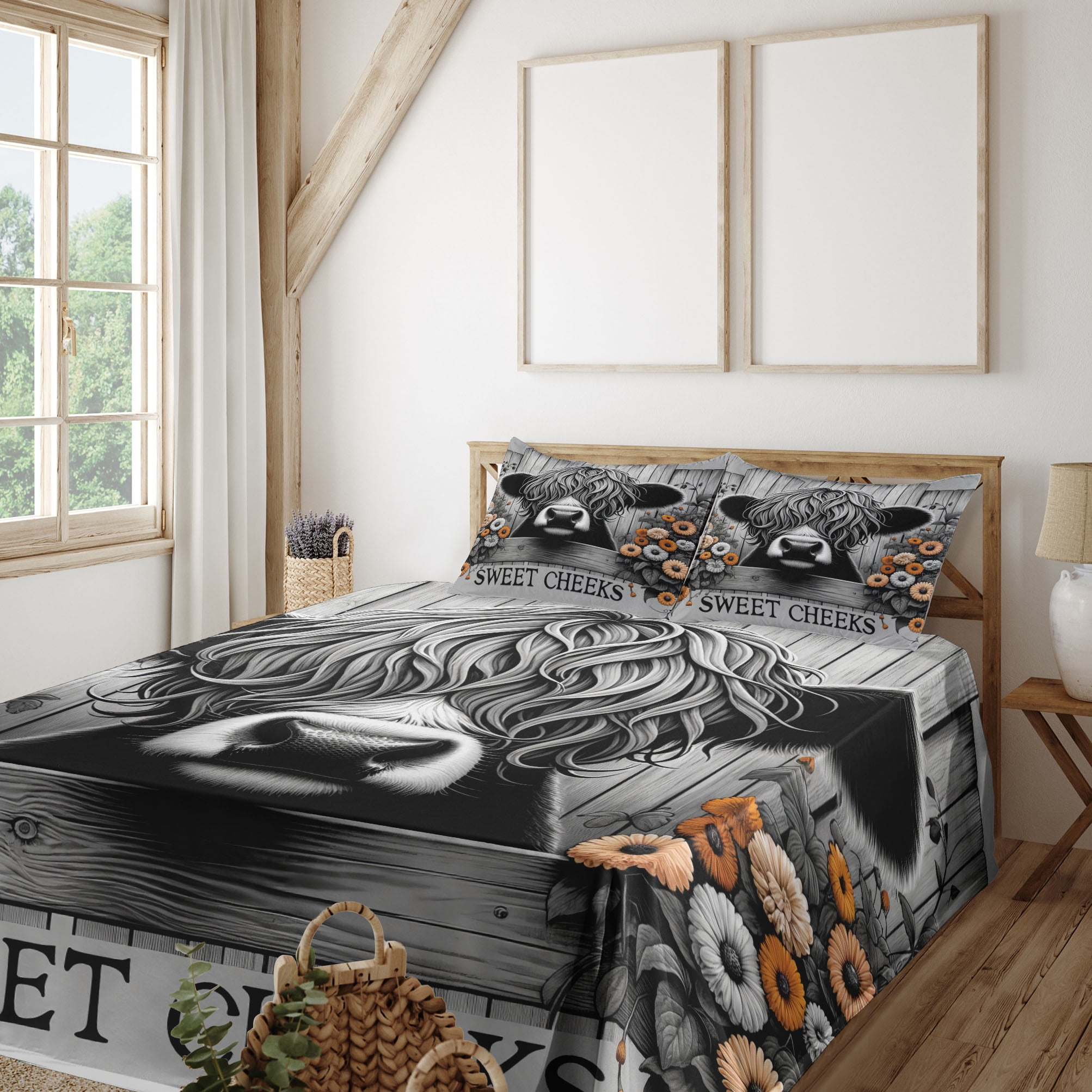 Ambesonne Rustic Fitted & Top Sheet Set with Sham, Vintage Farmhouse ...