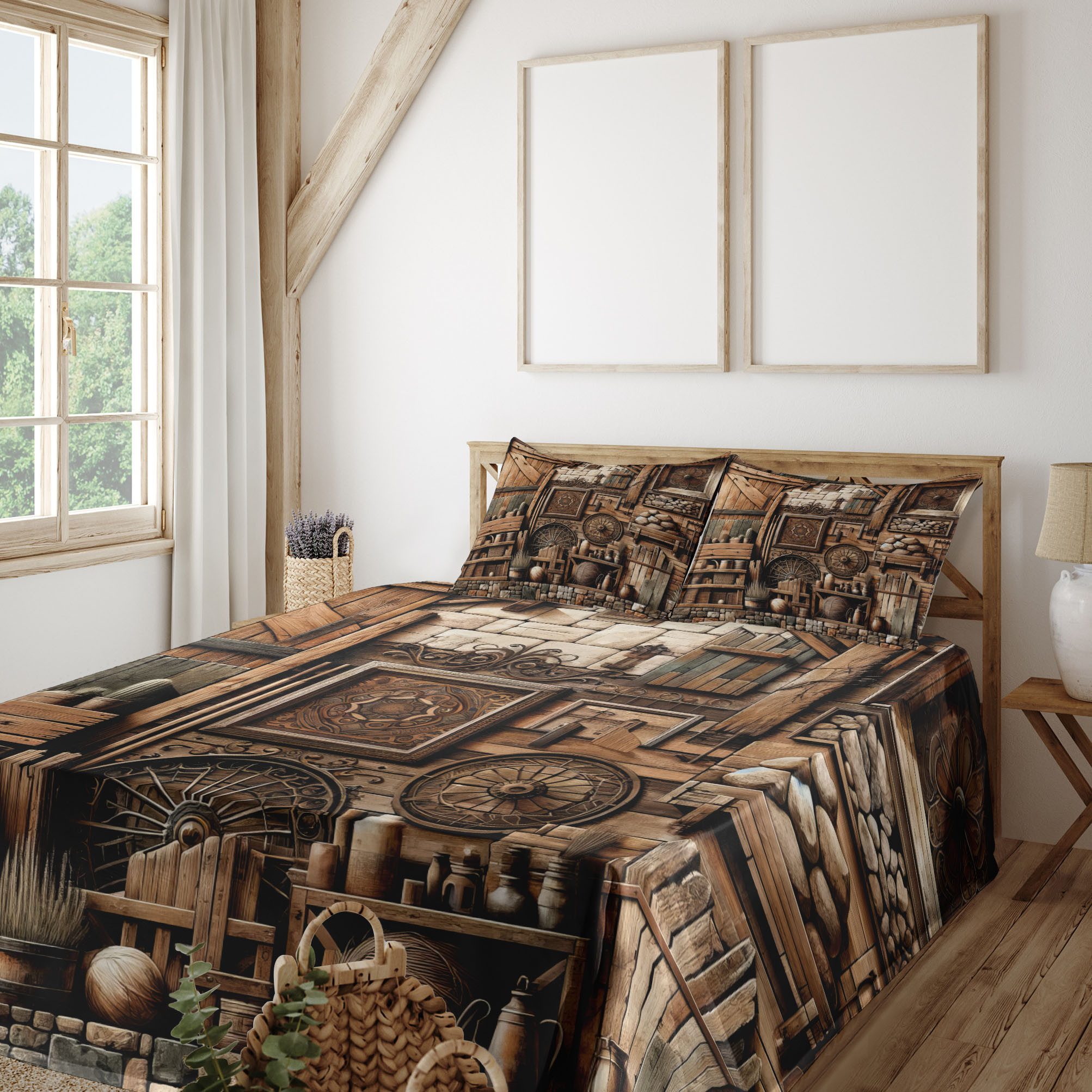 Ambesonne Rustic Fitted & Top Sheet Set with Shams, Medieval Cottage ...