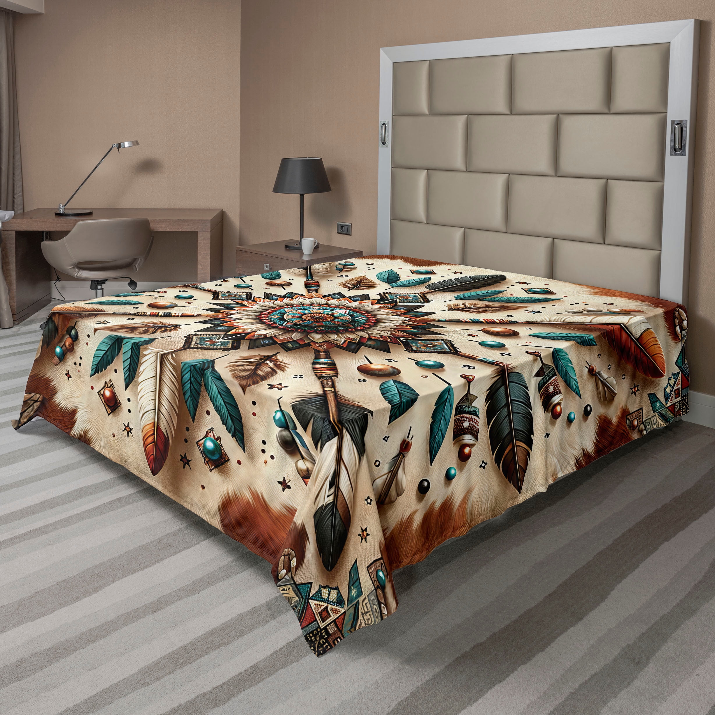 Ambesonne Rustic Flat Sheet, Feathers and Arrows Folk Art, Full Size ...