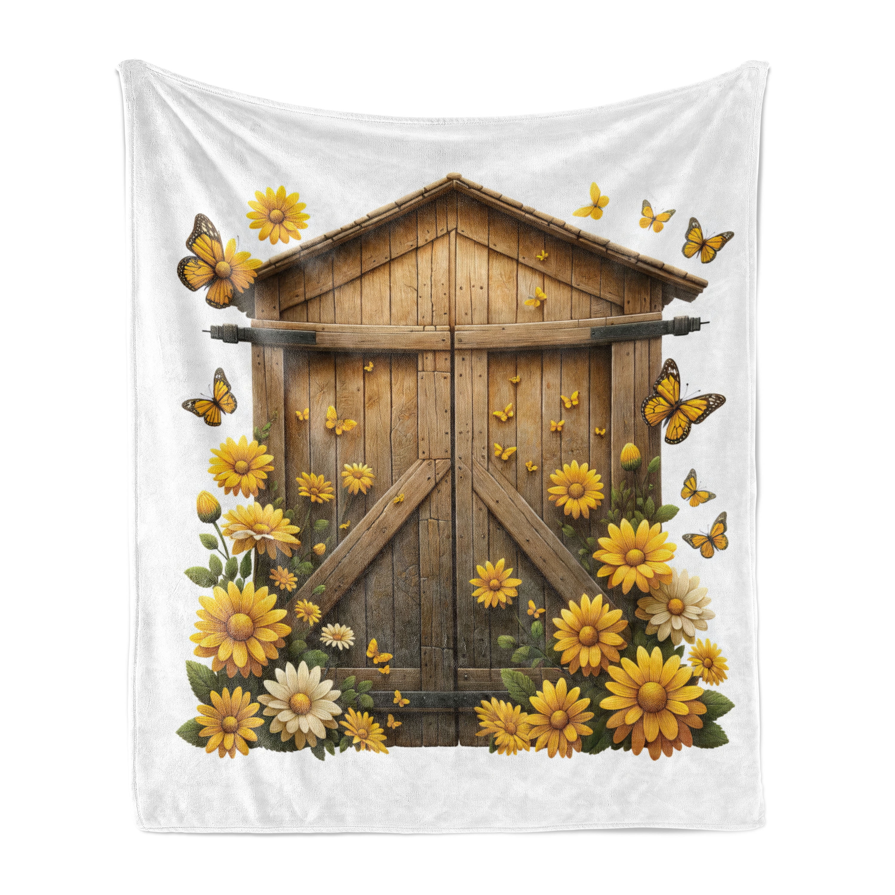 Ambesonne Rustic Fleece Throw Blanket Barn Cottage Summer Flowers 50 ...