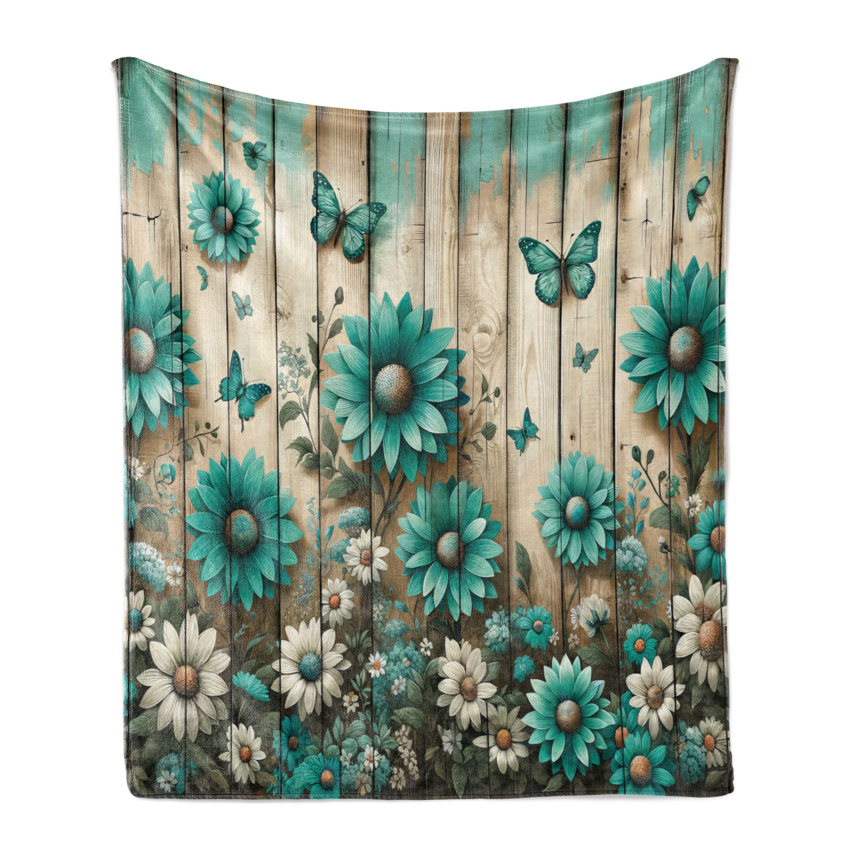 Ambesonne Rustic Fleece Throw Blanket Farmhouse Cold Tone Daisies 50 ...