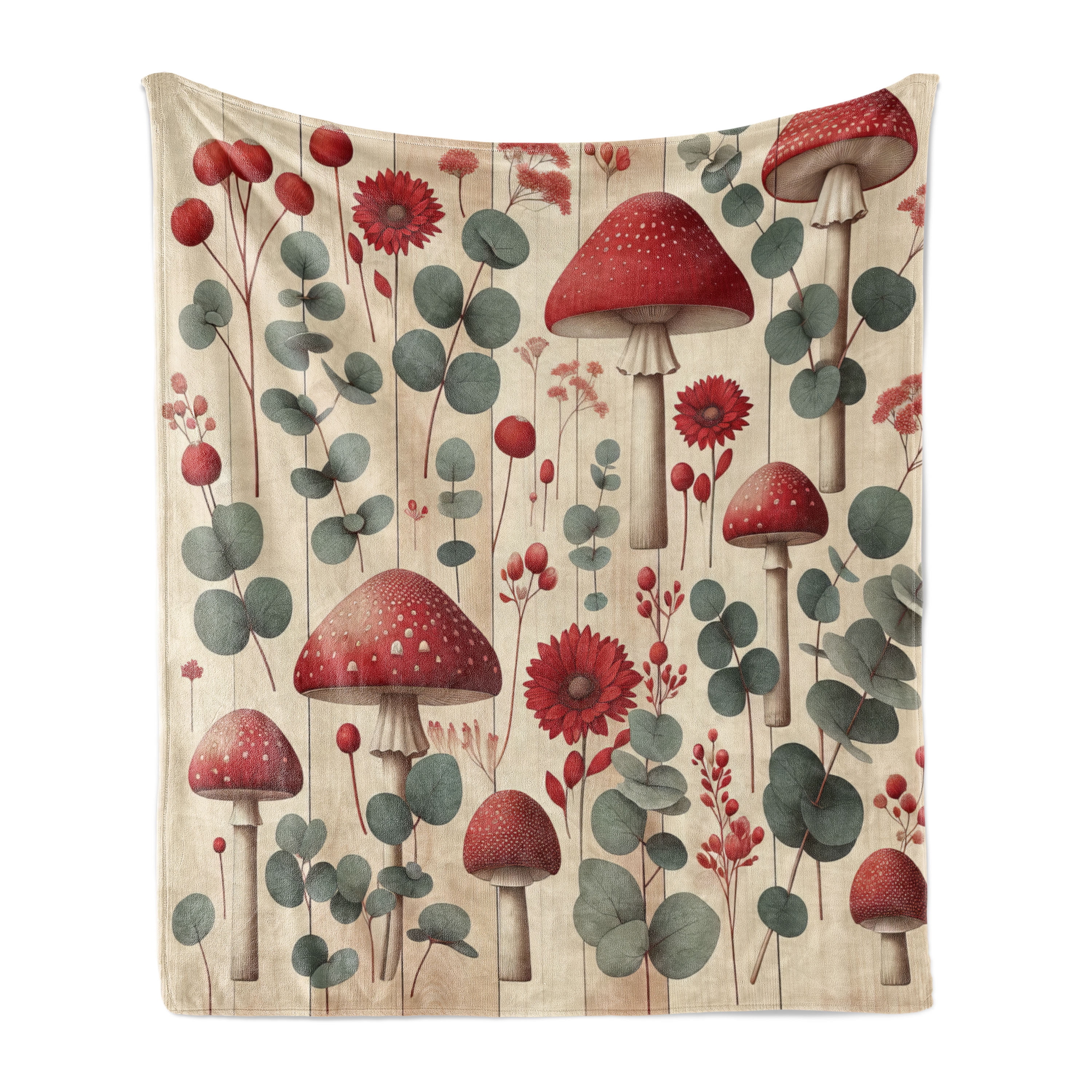 Ambesonne Rustic Fleece Throw Blanket Floral Woodland Mushrooms 50"x70 ...