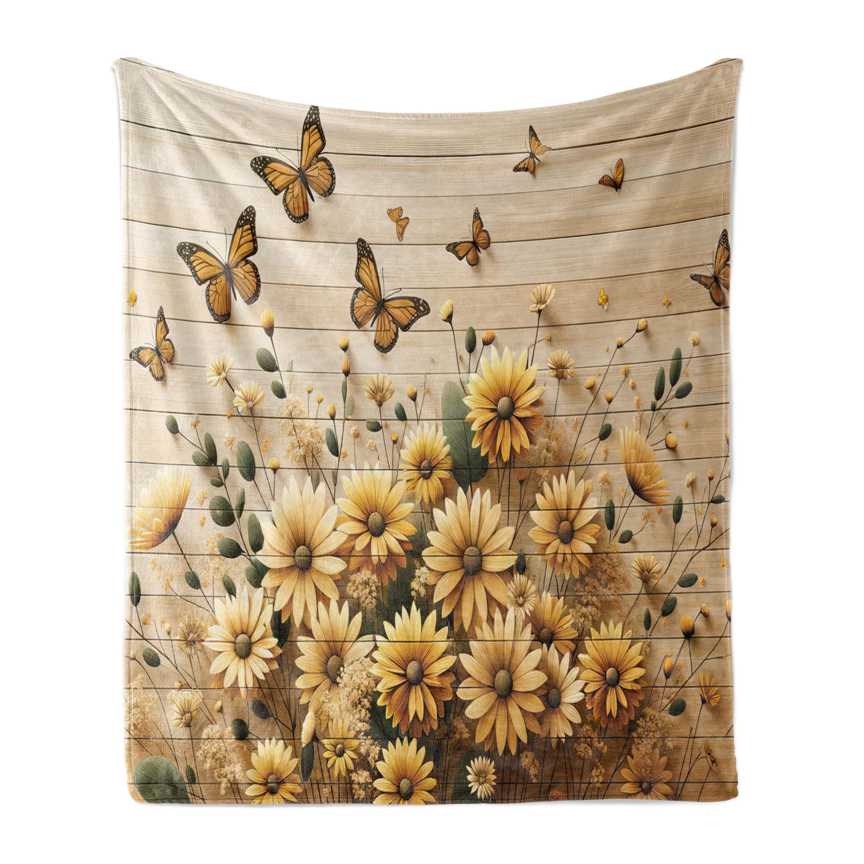 Ambesonne Rustic Fleece Throw Blanket Meadow Bloom Butterflies 50"x70 ...