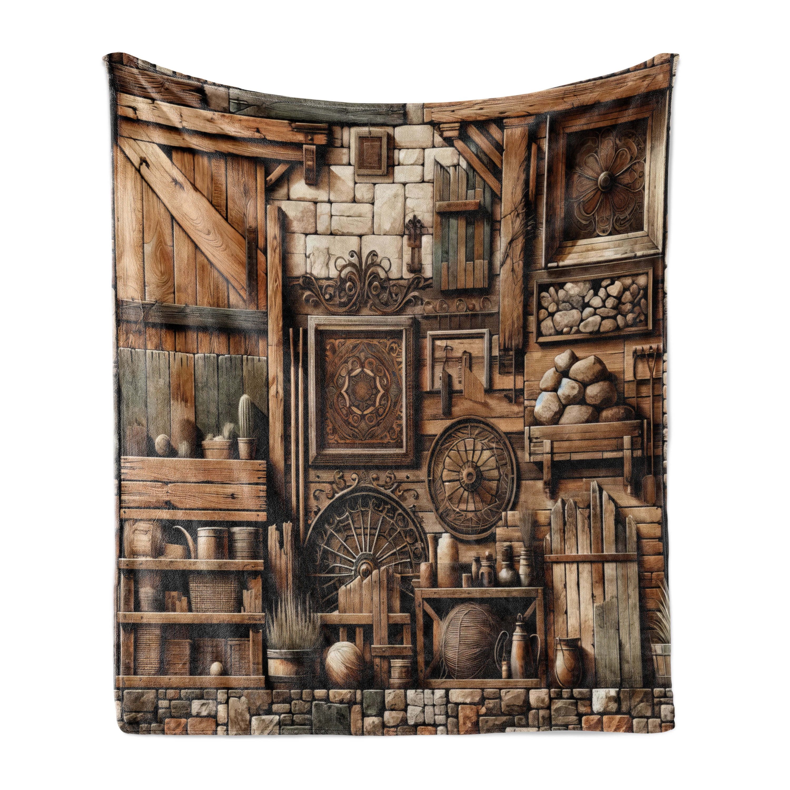 Ambesonne Rustic Fleece Throw Blanket Medieval Cottage Scene Art 50"x70 ...