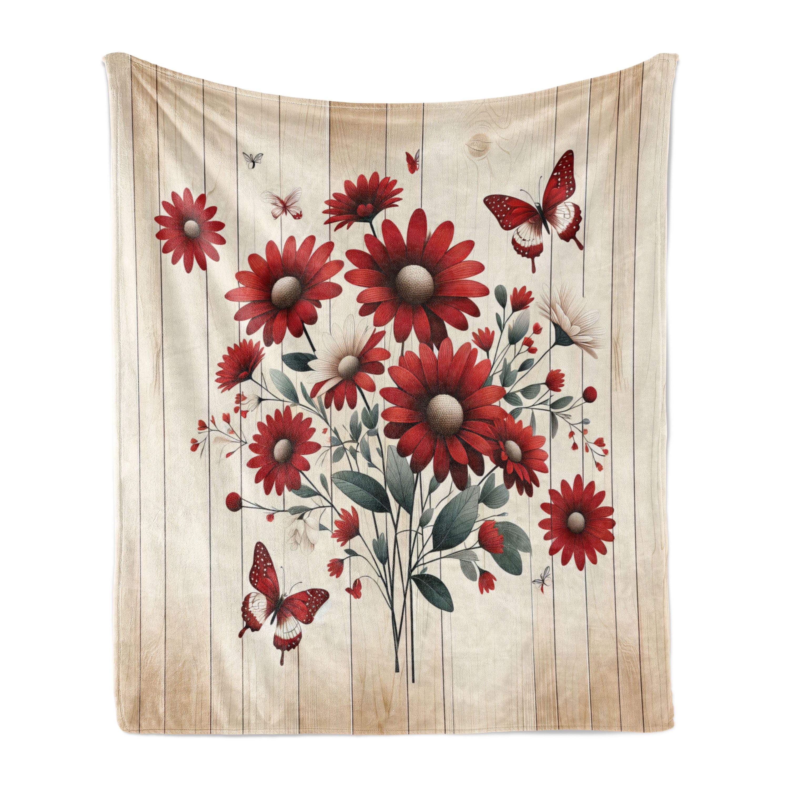 Ambesonne Rustic Fleece Throw Blanket Warm Tone Botanical Design 50"x70 ...