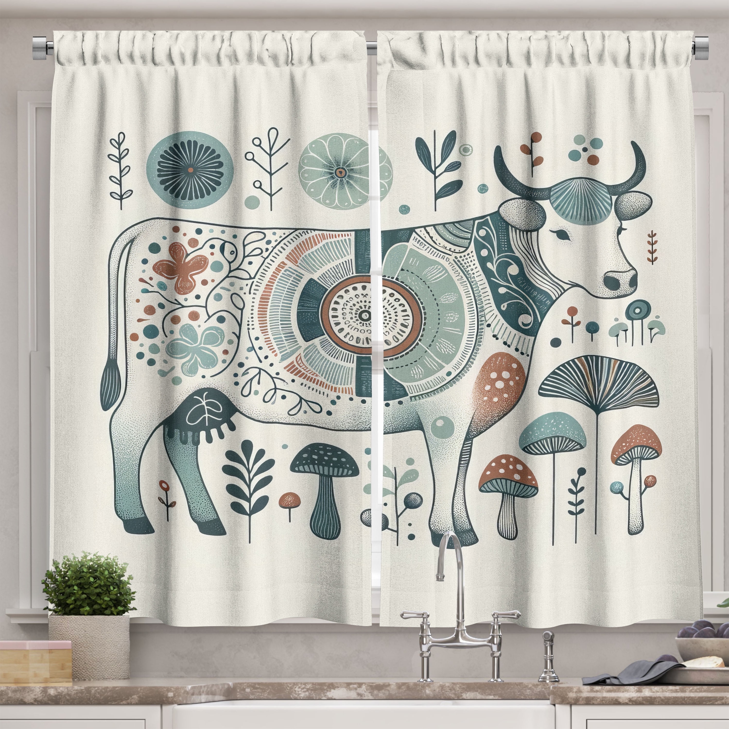 Ambesonne Rustic Kitchen Curtains, Traditional Southwestern, 55"x36 ...